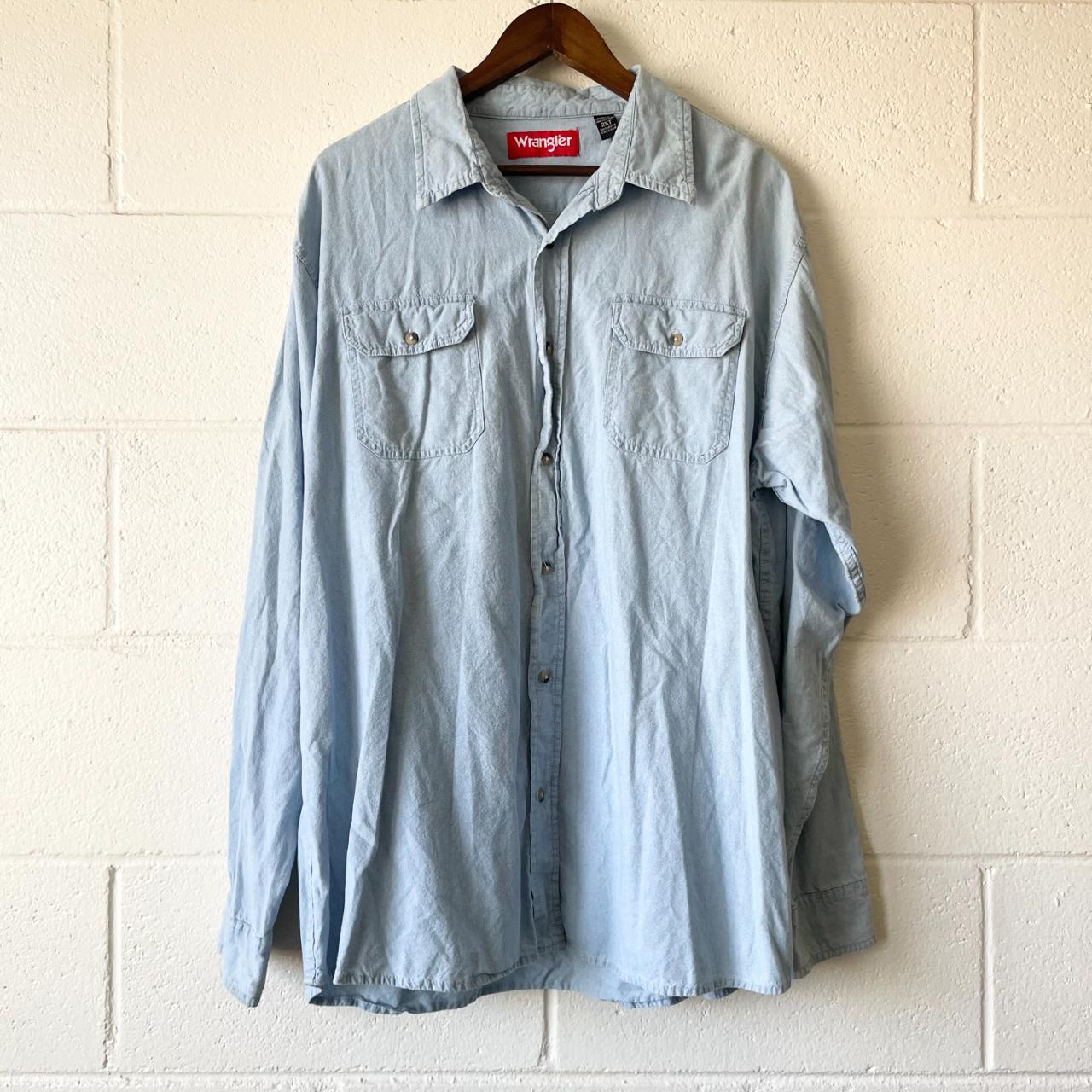 - Wrangler Blue 100% Cotton Long Sleeve Button Down... - Depop