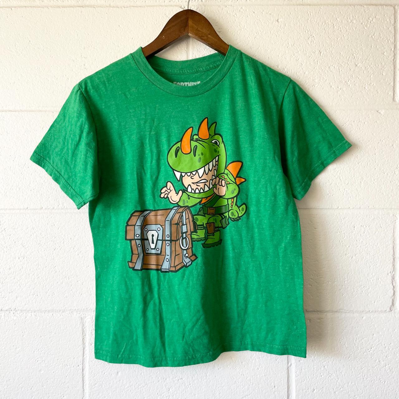 - Fortnite Green Dinosaur Chest Video Game Short... - Depop