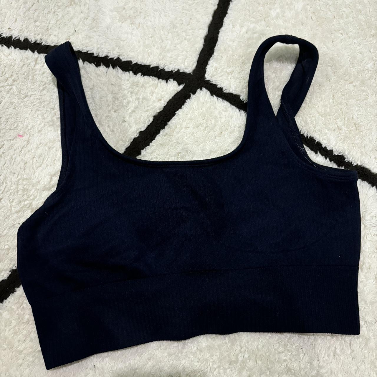 AIMN Navy Blue Ribbed Sports Bra EUC Size M - Depop