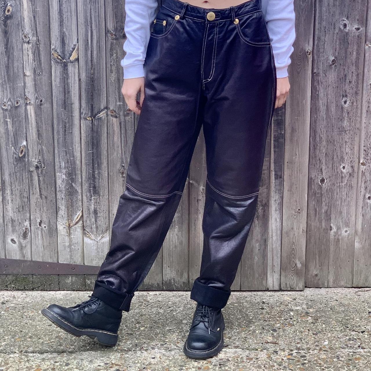 ⚫️ MOSCHINO made in Italy leather jeans with peace... - Depop