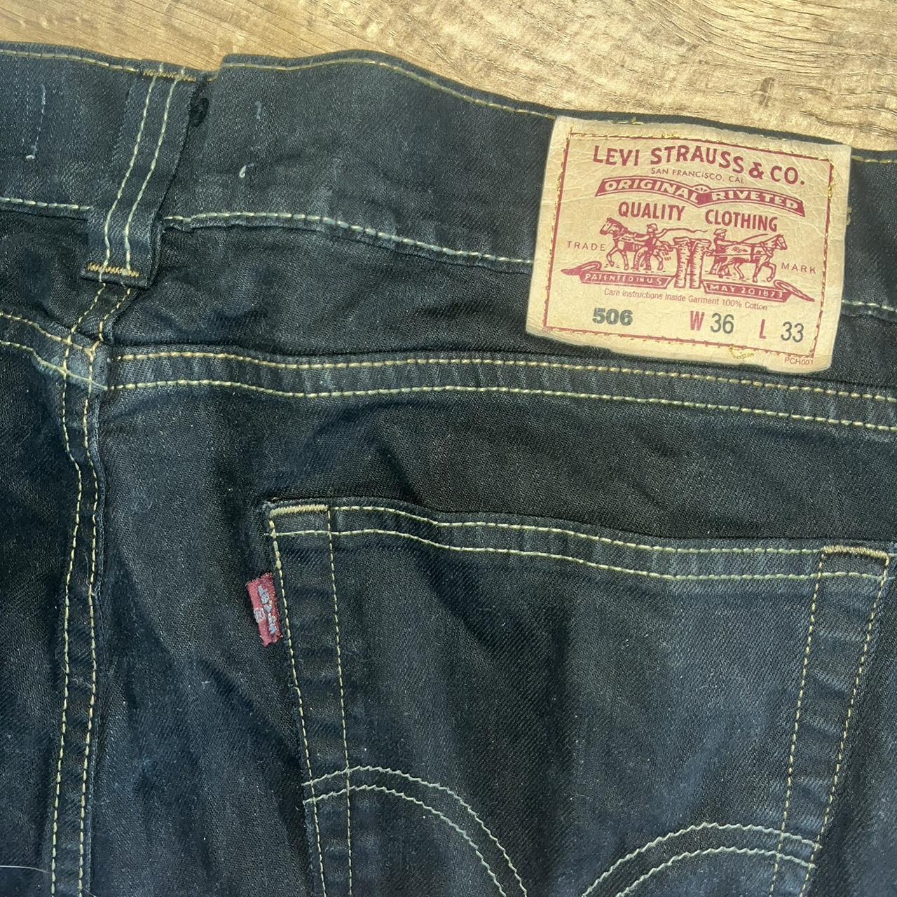 Levis jeans, Black with white stitching. Size W36... - Depop
