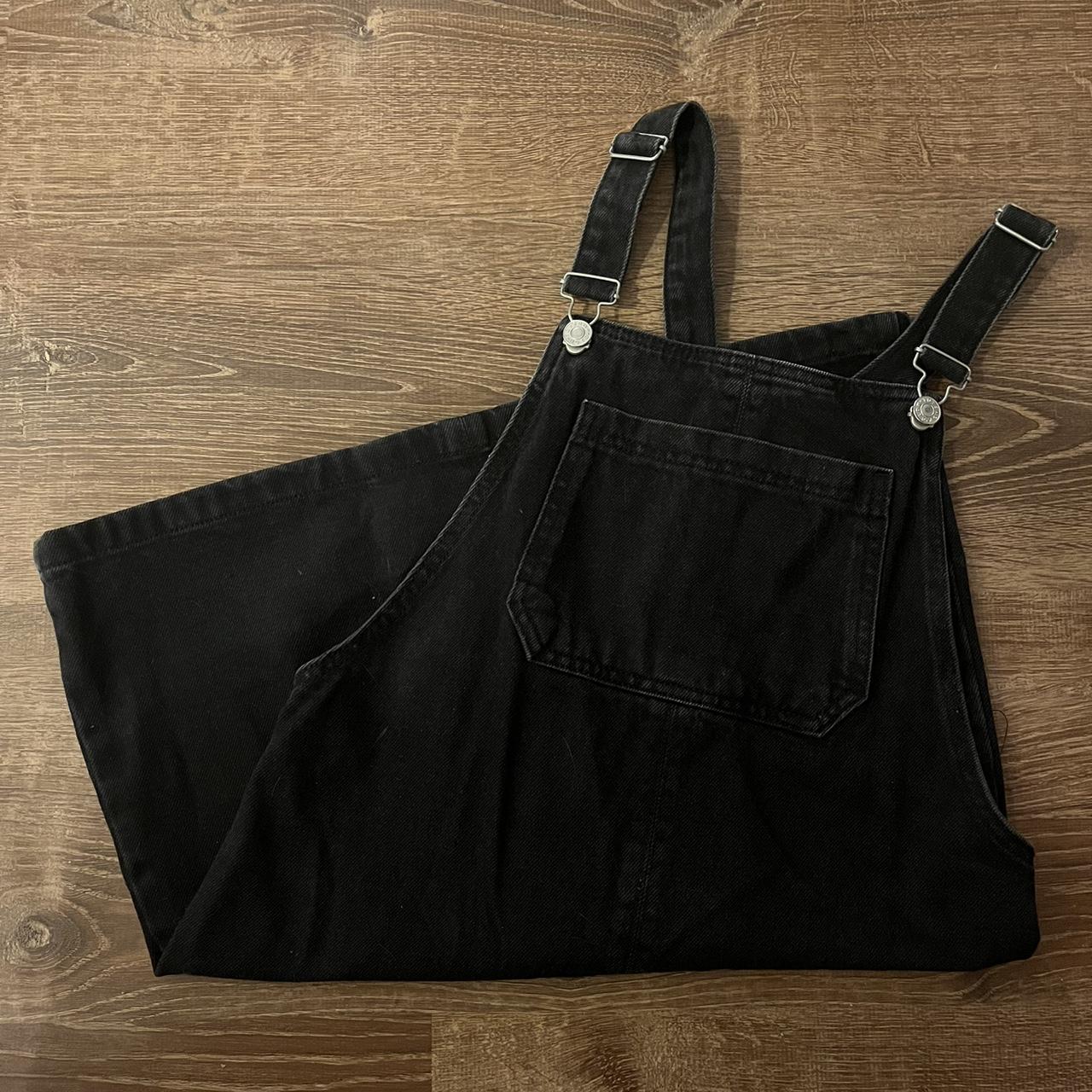 Topshop Denim black buckle overall dress Condition:... - Depop