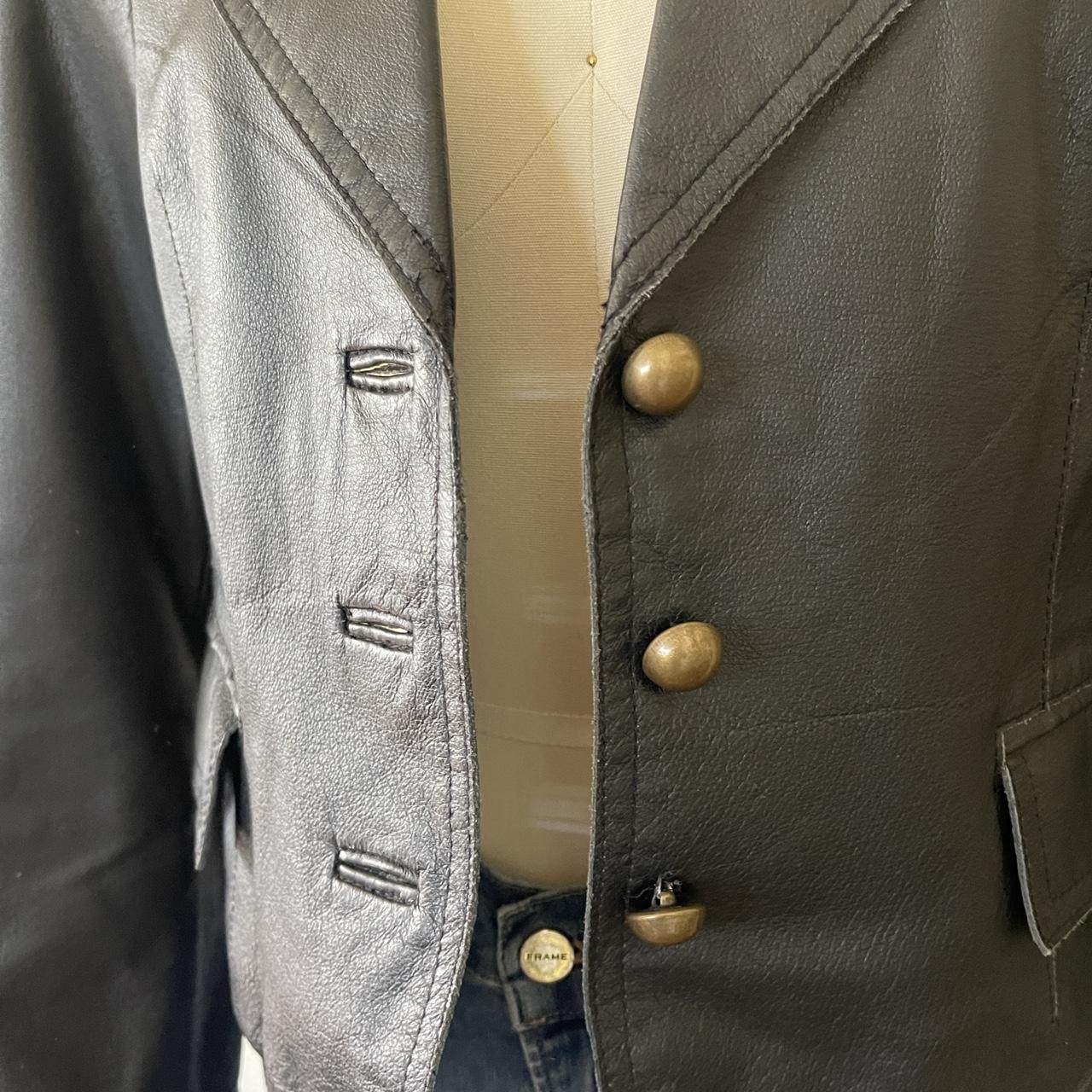 Y2K Leather Jacket Black leather jacket with bronze... - Depop