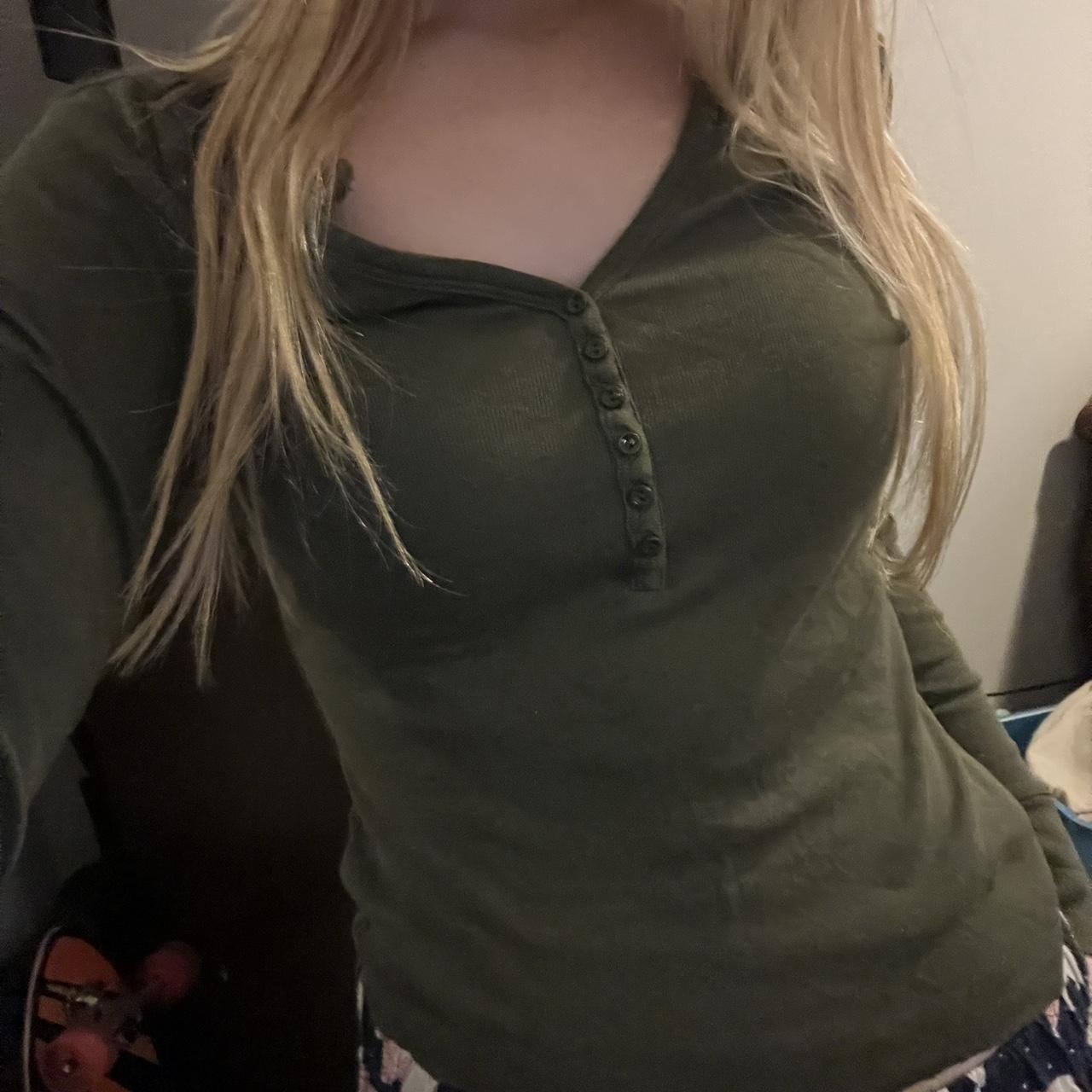 gap xs dark green long sleeve with buttons gives... - Depop