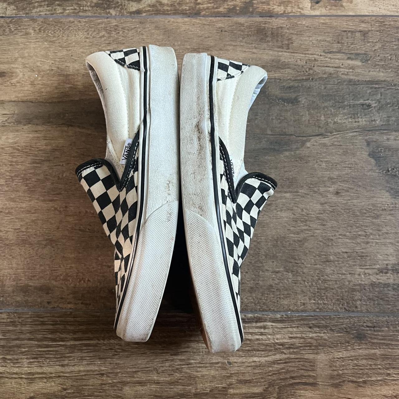 Checkered black and white vans slip ons Little... - Depop