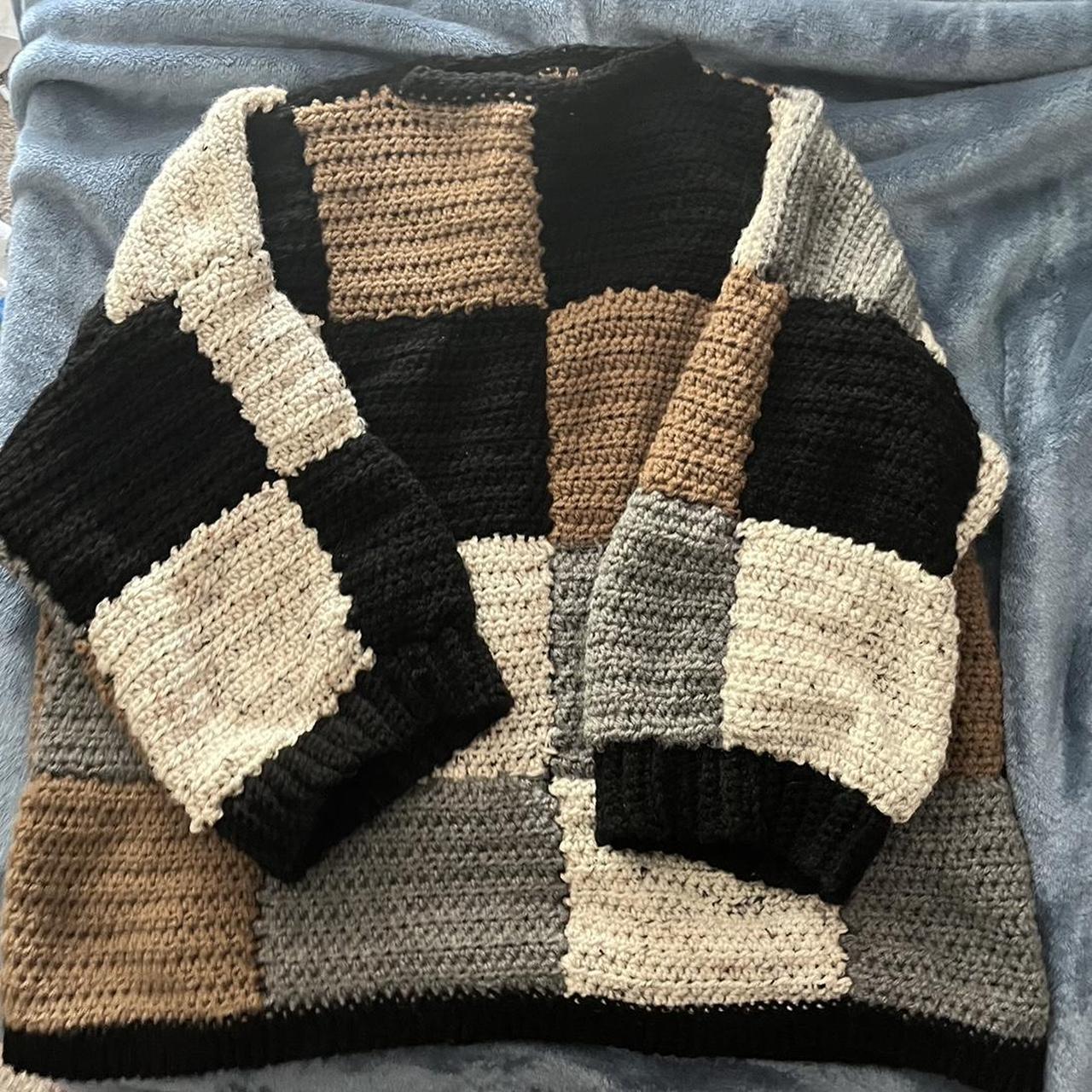 oversized patchwork handmade crochet sweater - Depop