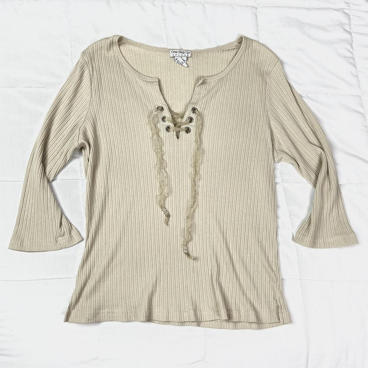 One Step Up Women's Cream and Tan Blouse | Depop