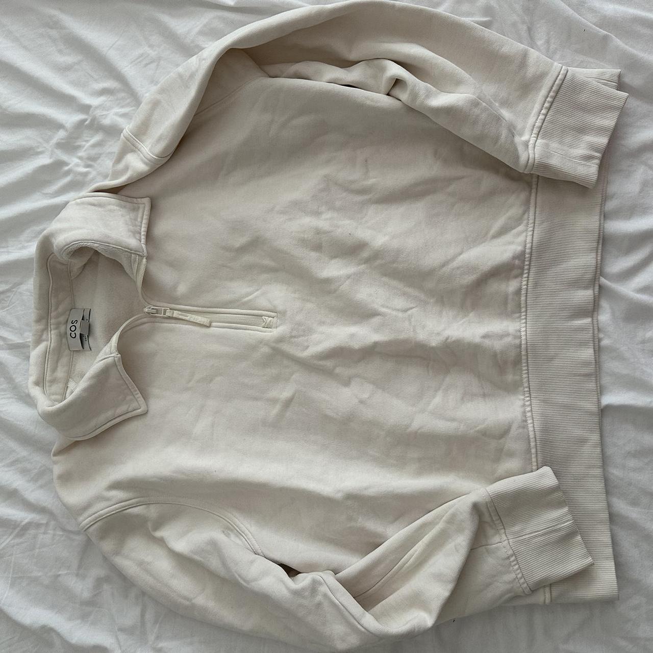 COS CREAM HALFZIP. CONDITION: USED BRAND: COS FIT:... - Depop