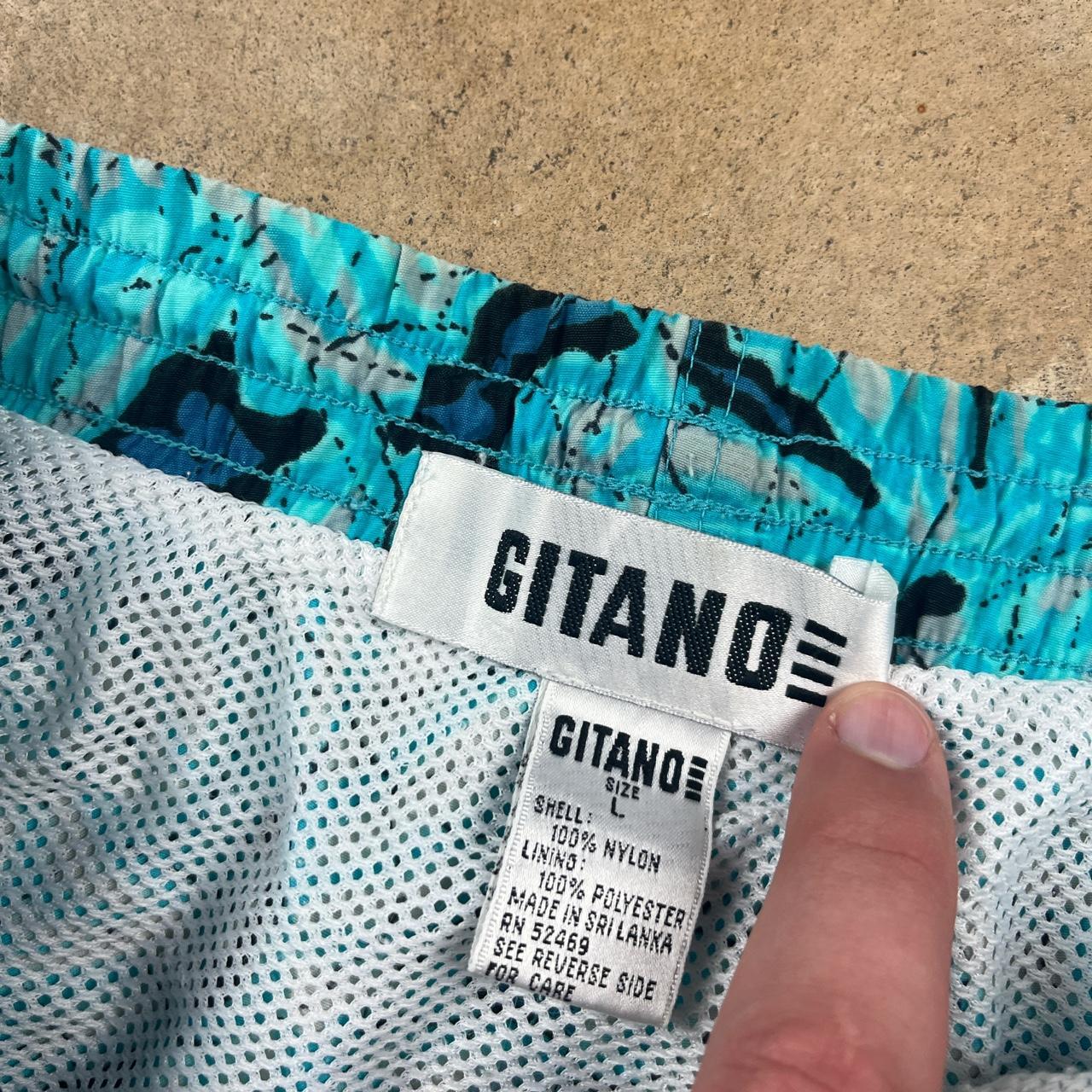 Vintage Aqua Blue Gitano Graphic Swim... - Depop