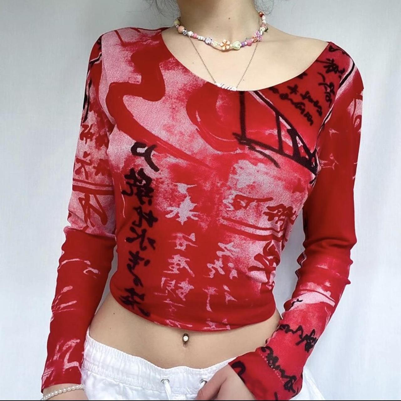 Y2k E-girl streetwear aesthetic long sleeve crop... - Depop