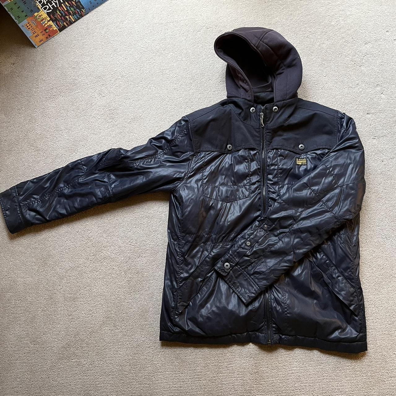 Vintage G-Star Raw navy blue jacket with hood... | Depop