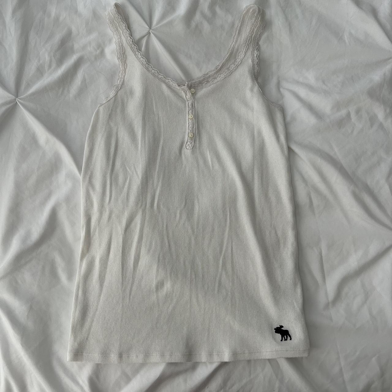 white lacy abercrombie tank; about an adult medium... | Depop