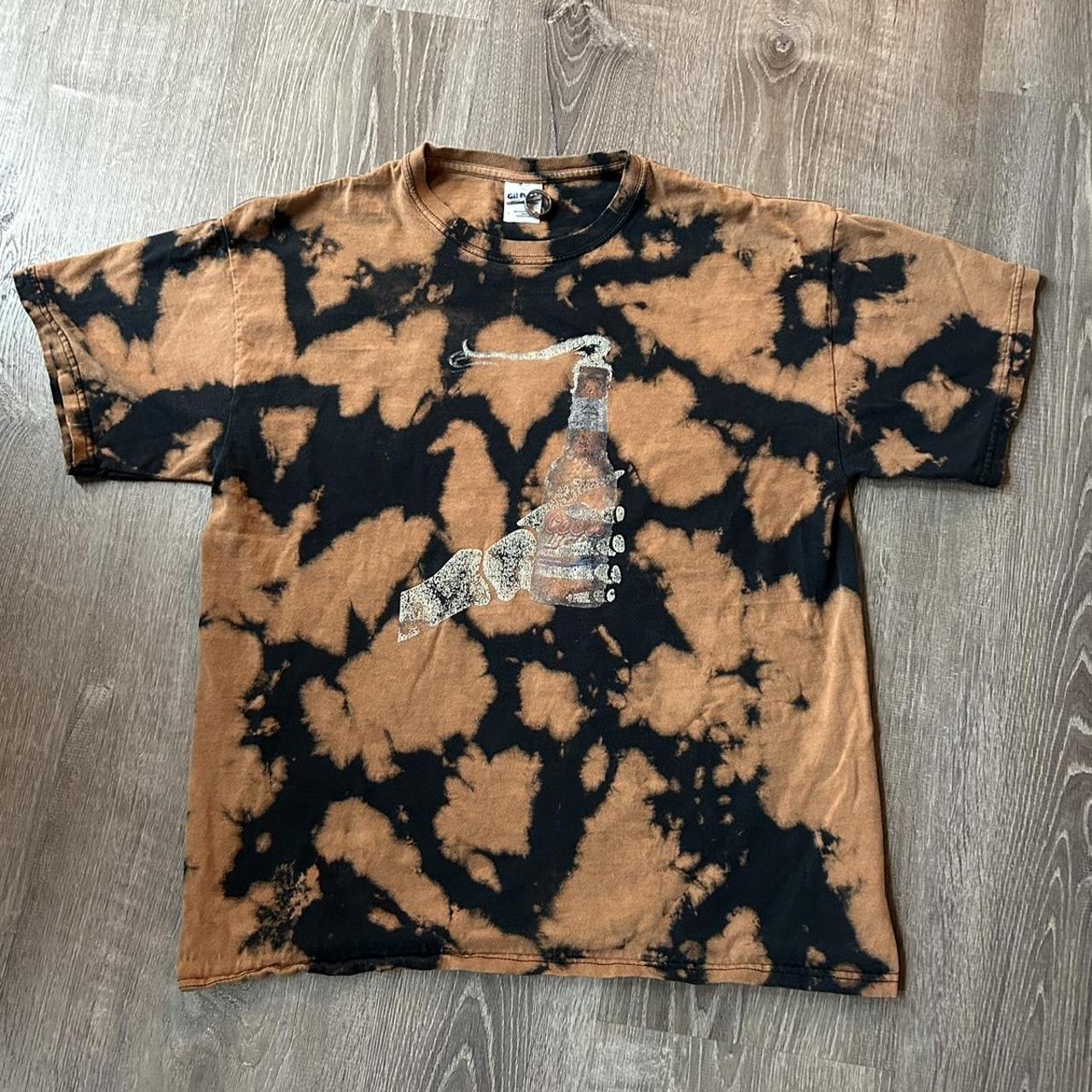 Bleach Dyed Y2K Skeleton Hand Coors Lite Beer Tee... - Depop