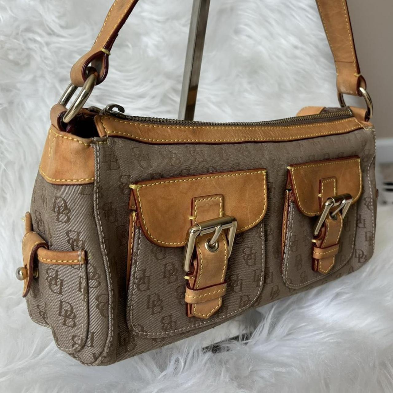 dooney & bourke buckle shoulder bag brown jacquard... - Depop