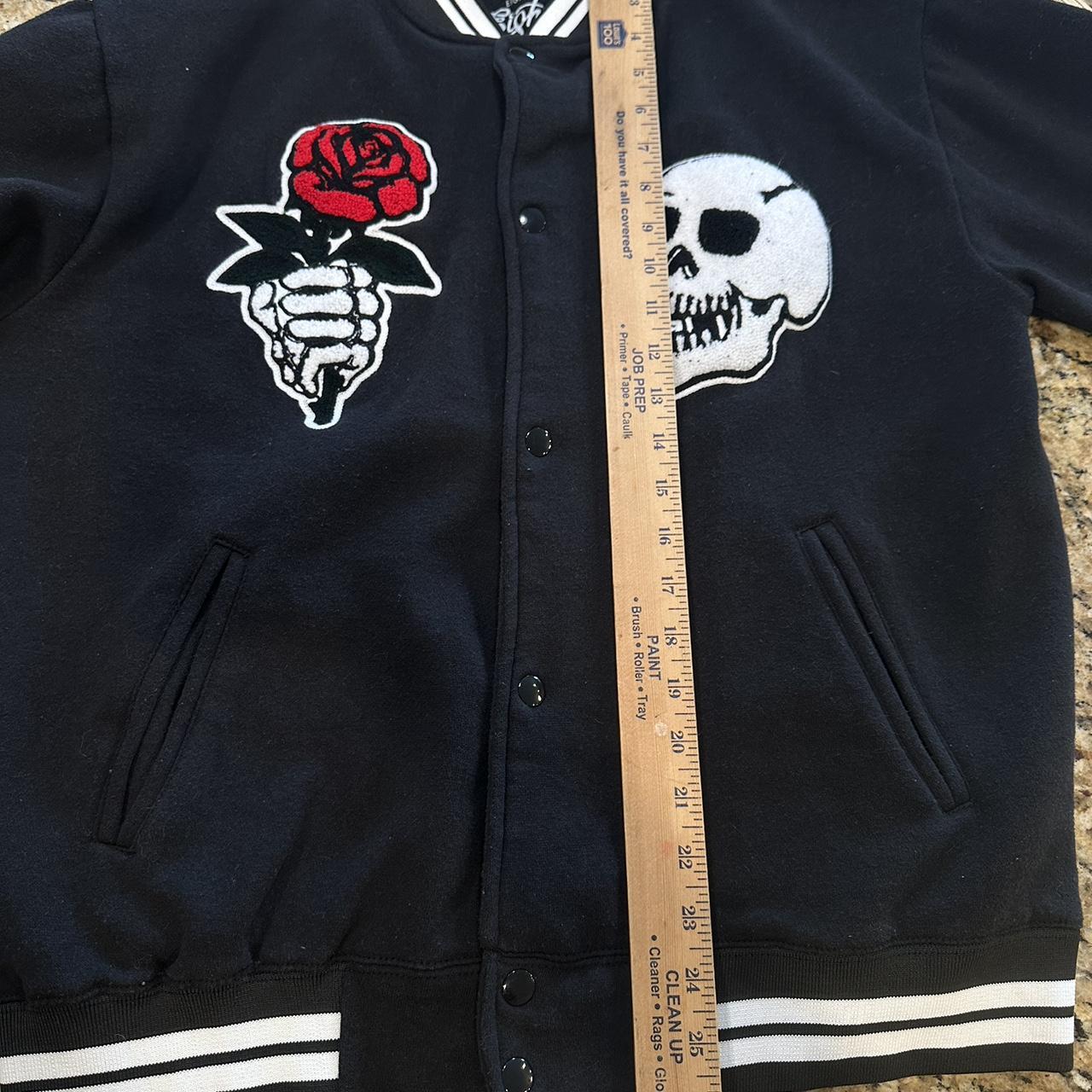 Eighty Eight Brand Black skull Varsity Jacket size... - Depop