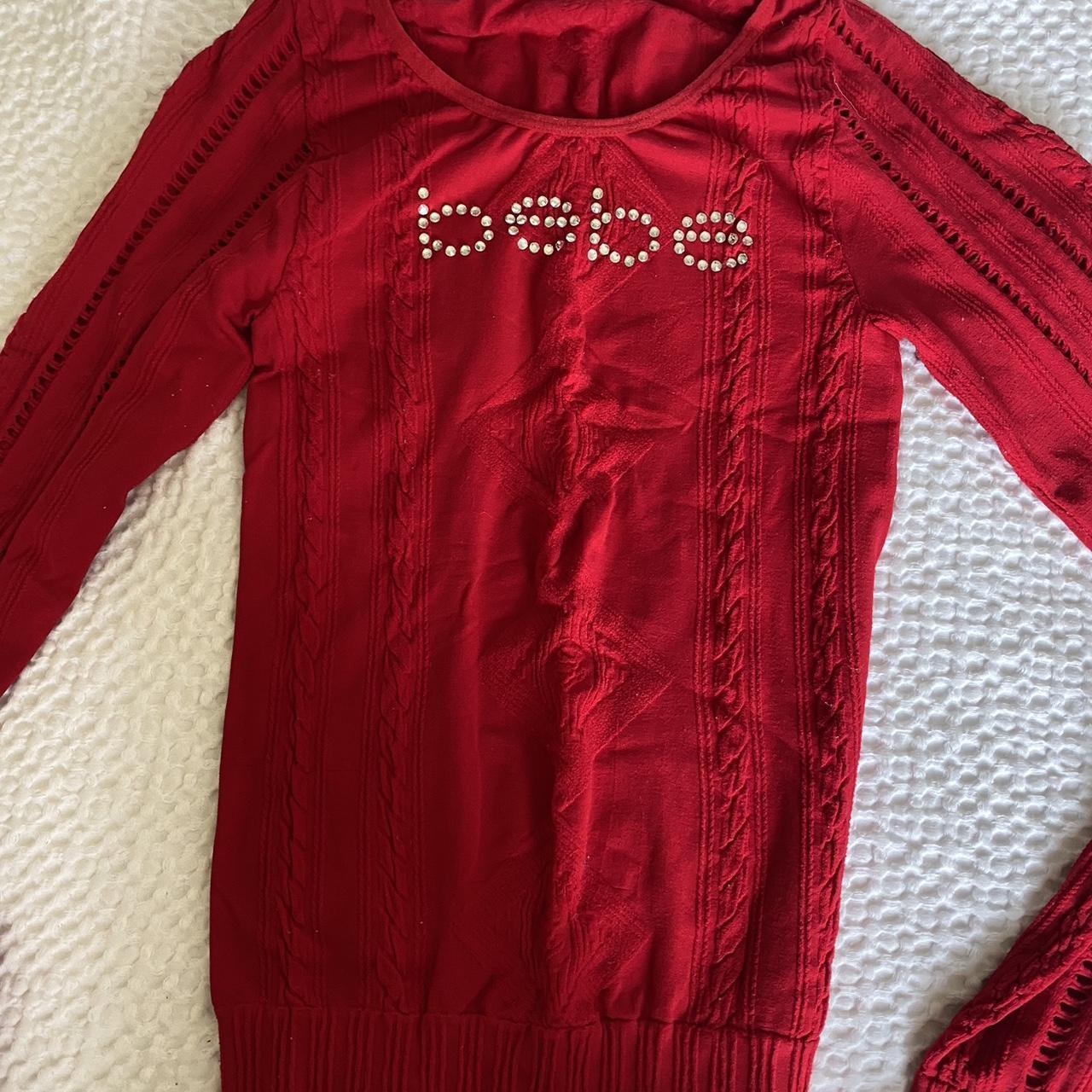 Red Bebe sweater with rhinestones #y2k - Depop