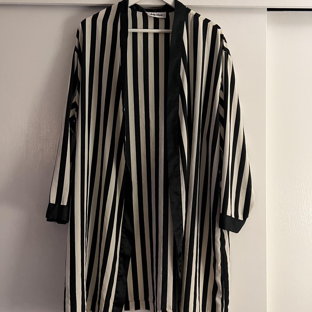 Calvin Klein Black and White Striped Robe Gives... - Depop