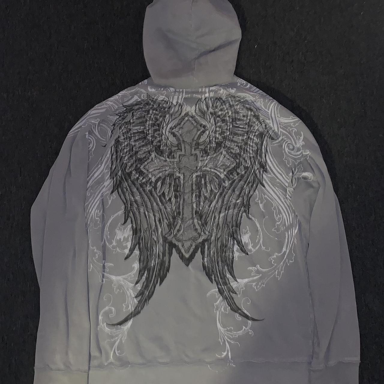 .Affliction grey angel hoodie, y2k kinda... - Depop
