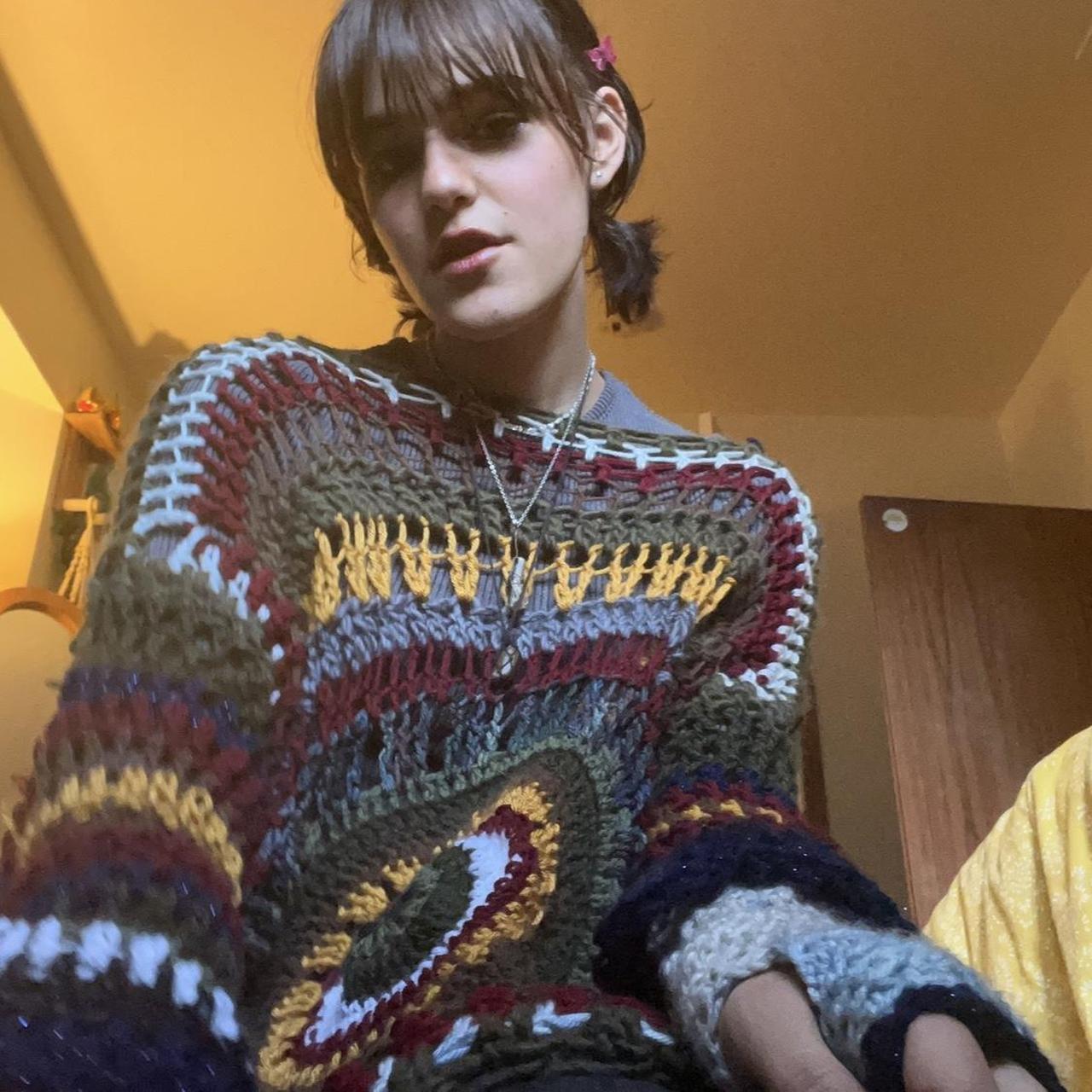 handmade whimsigothic crochet eye sweater open to... - Depop