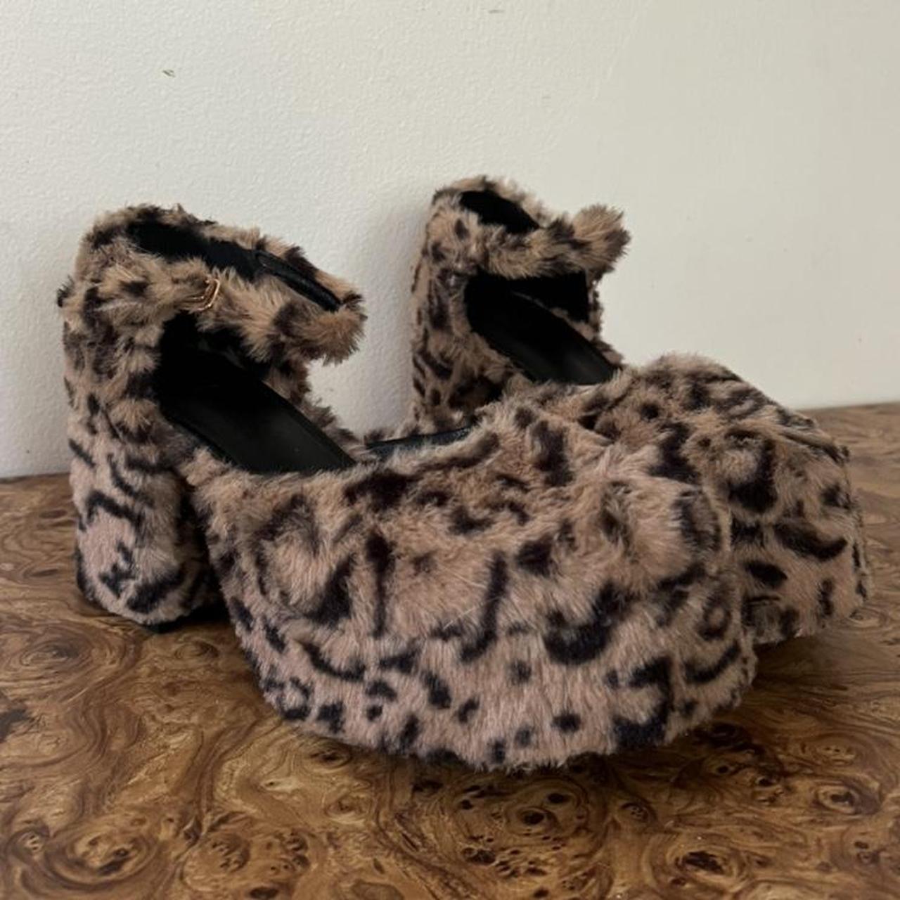 Unif fuzzy leopard print platform Mary Janes. Faux fur | Depop