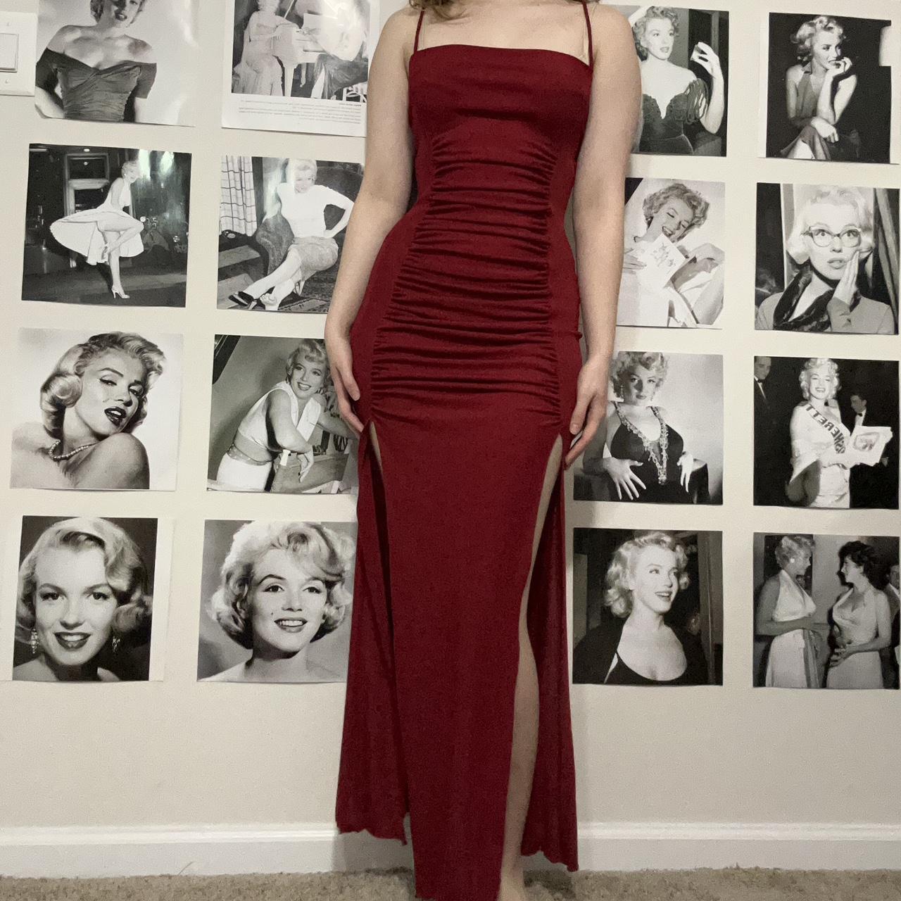 Gorgeous deep red ruched siren style maxi dress with... - Depop