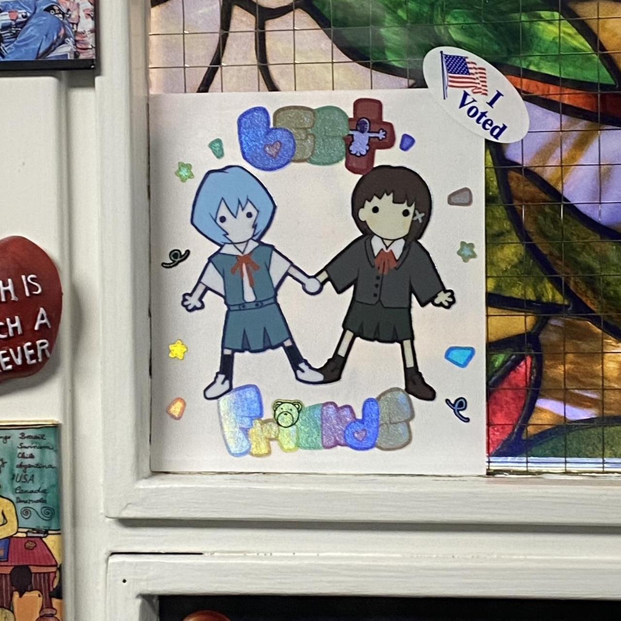 Rei and Lain "Best Friends" Decal Holographic Size:... - Depop