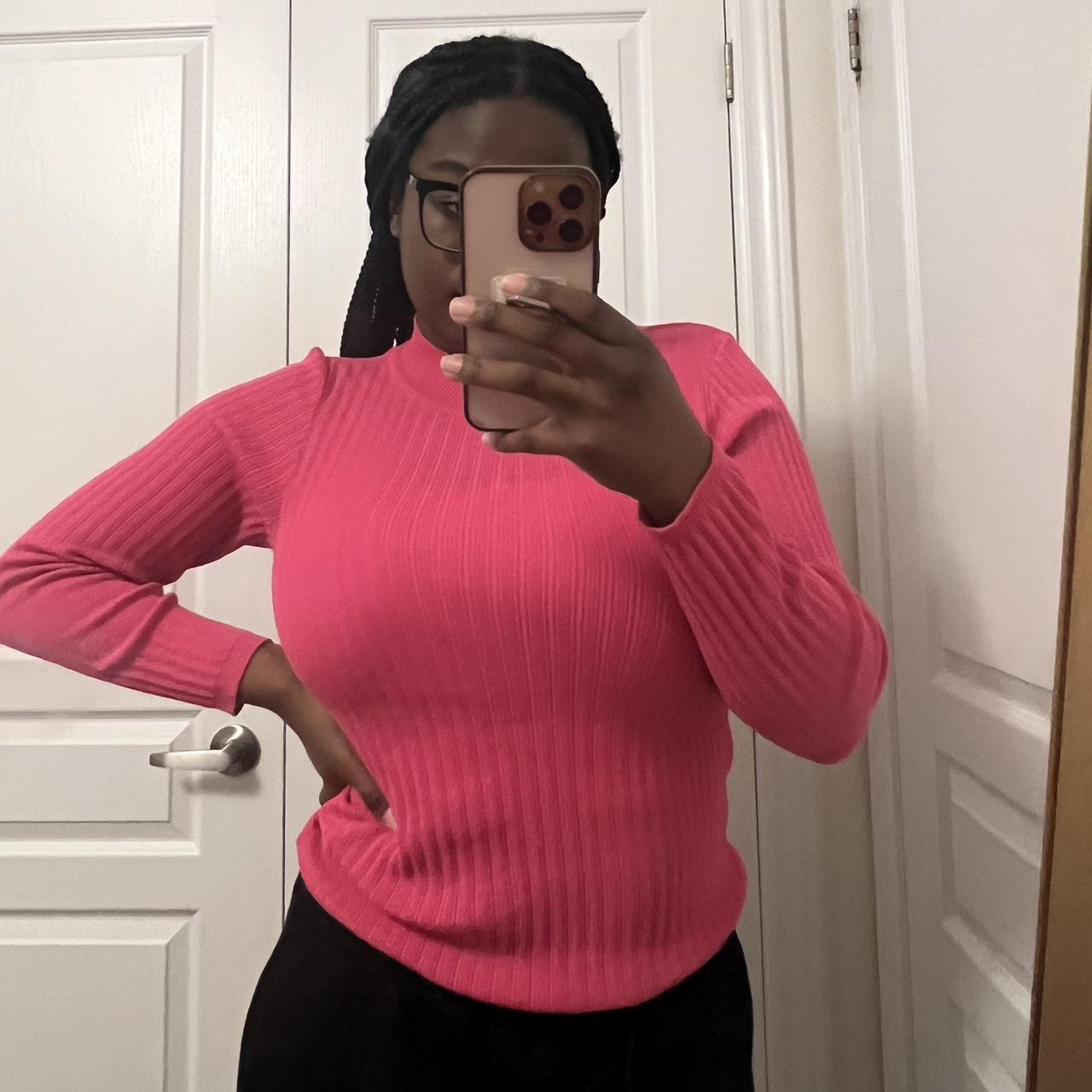 Bright pink Primark mock neck sweater shirt, cutest... - Depop