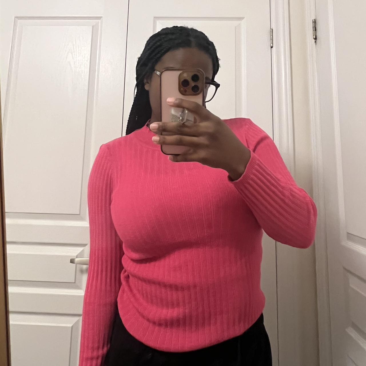 Bright pink Primark mock neck sweater shirt, cutest... - Depop