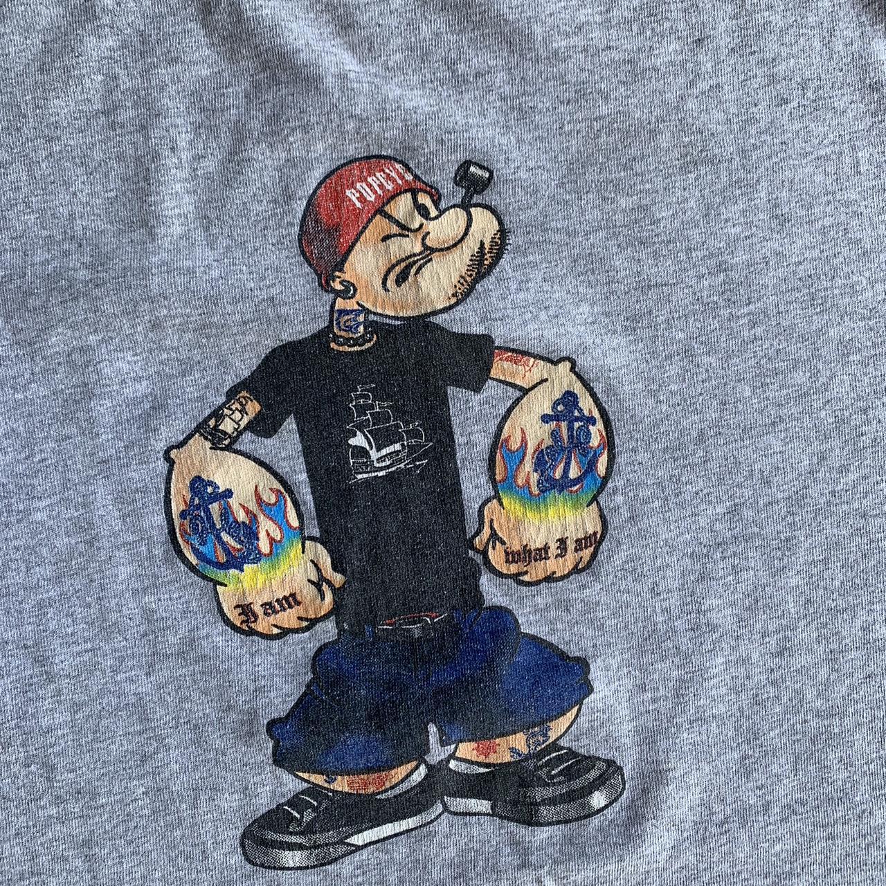 Vintage Y2K rare popeye gangster graphic t shirt... - Depop