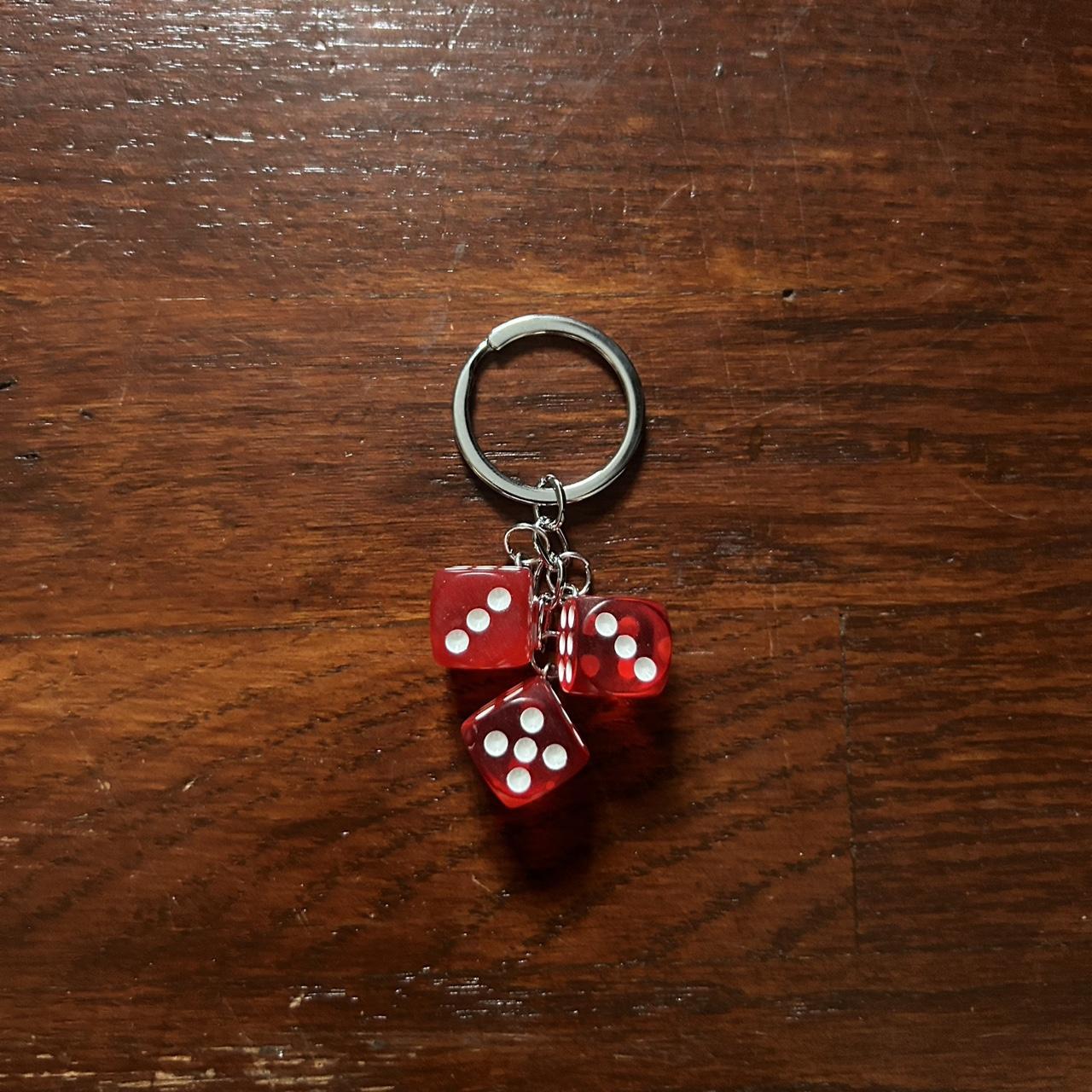 Y2K 2000s style red dice key ring for keychain... | Depop