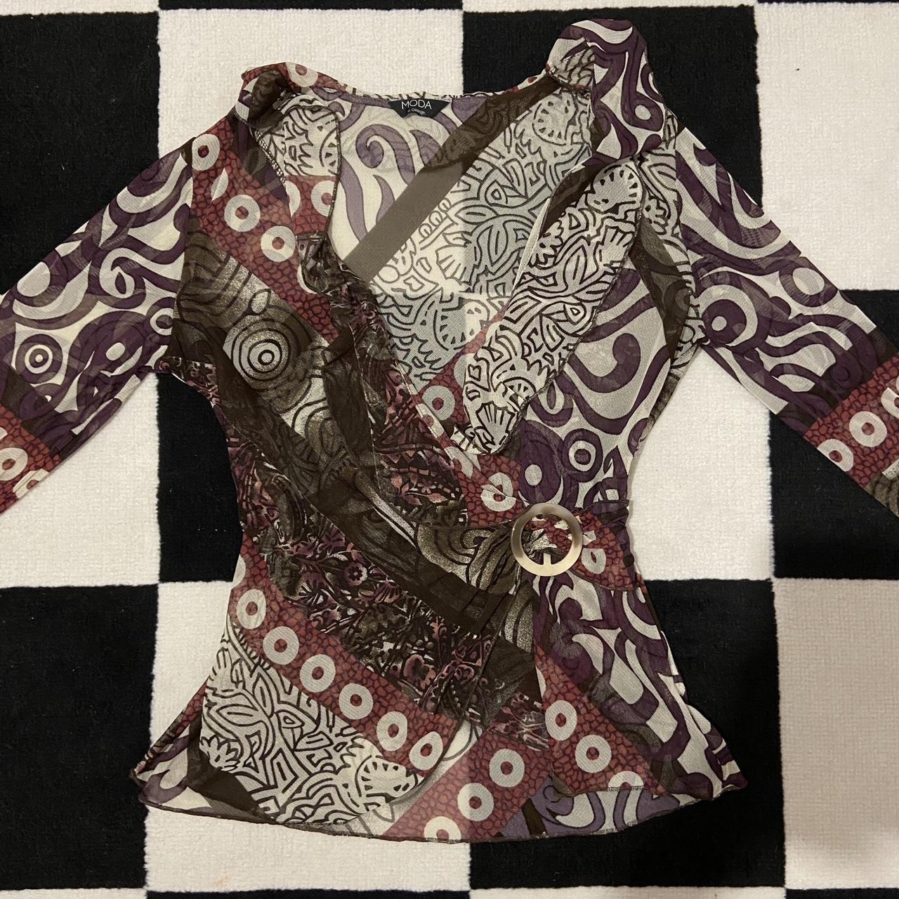 Y2K mesh wrap top Great condition 3/4 sleeves... | Depop