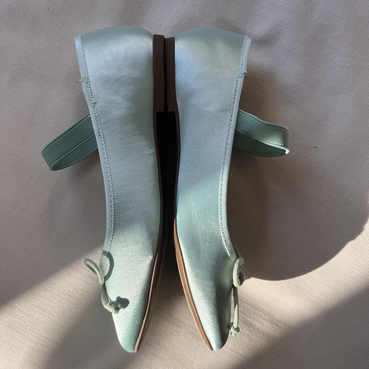 the cutest baby blue satin ballet flats with elastic... - Depop