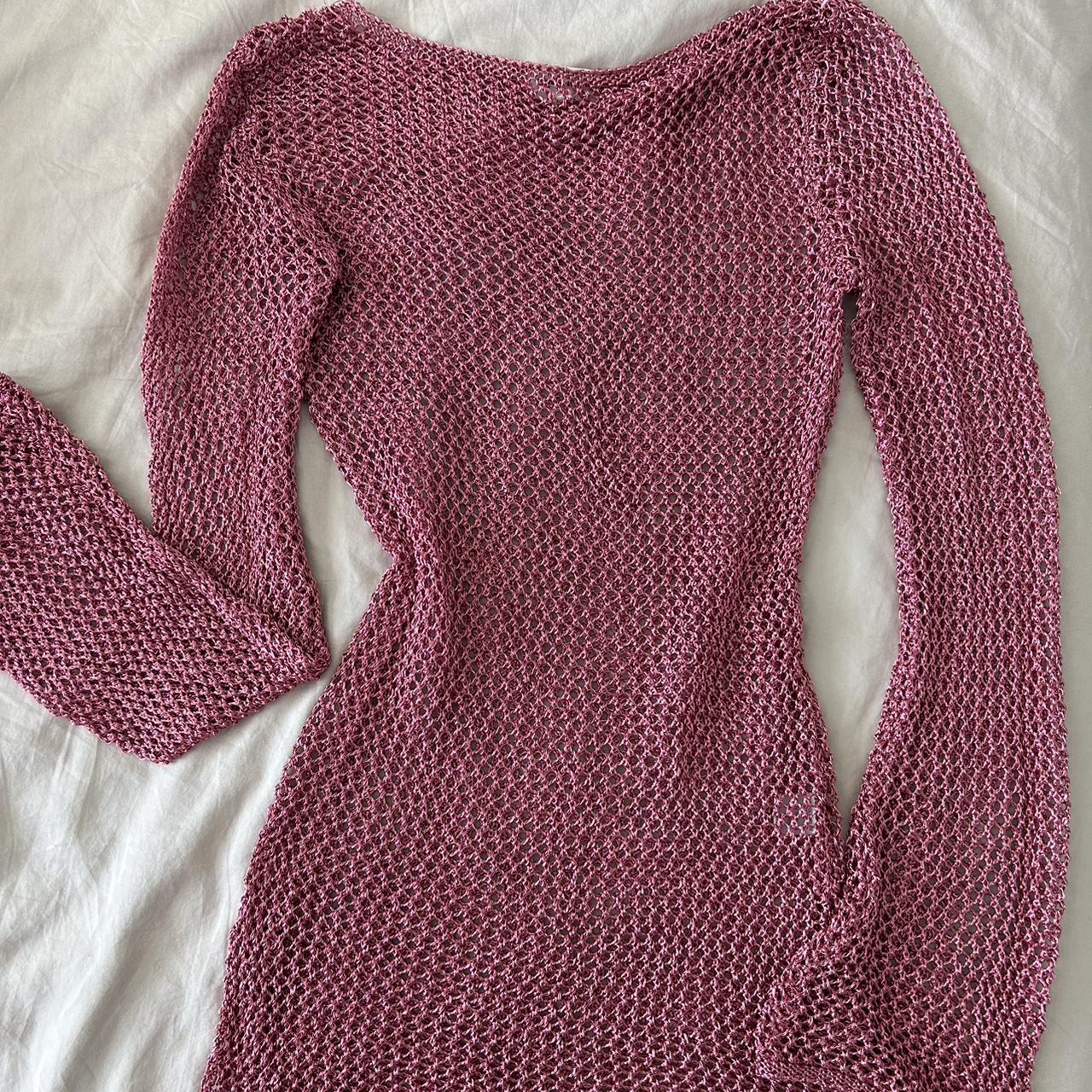 Superdown pink crochet beach cover up XS - Depop