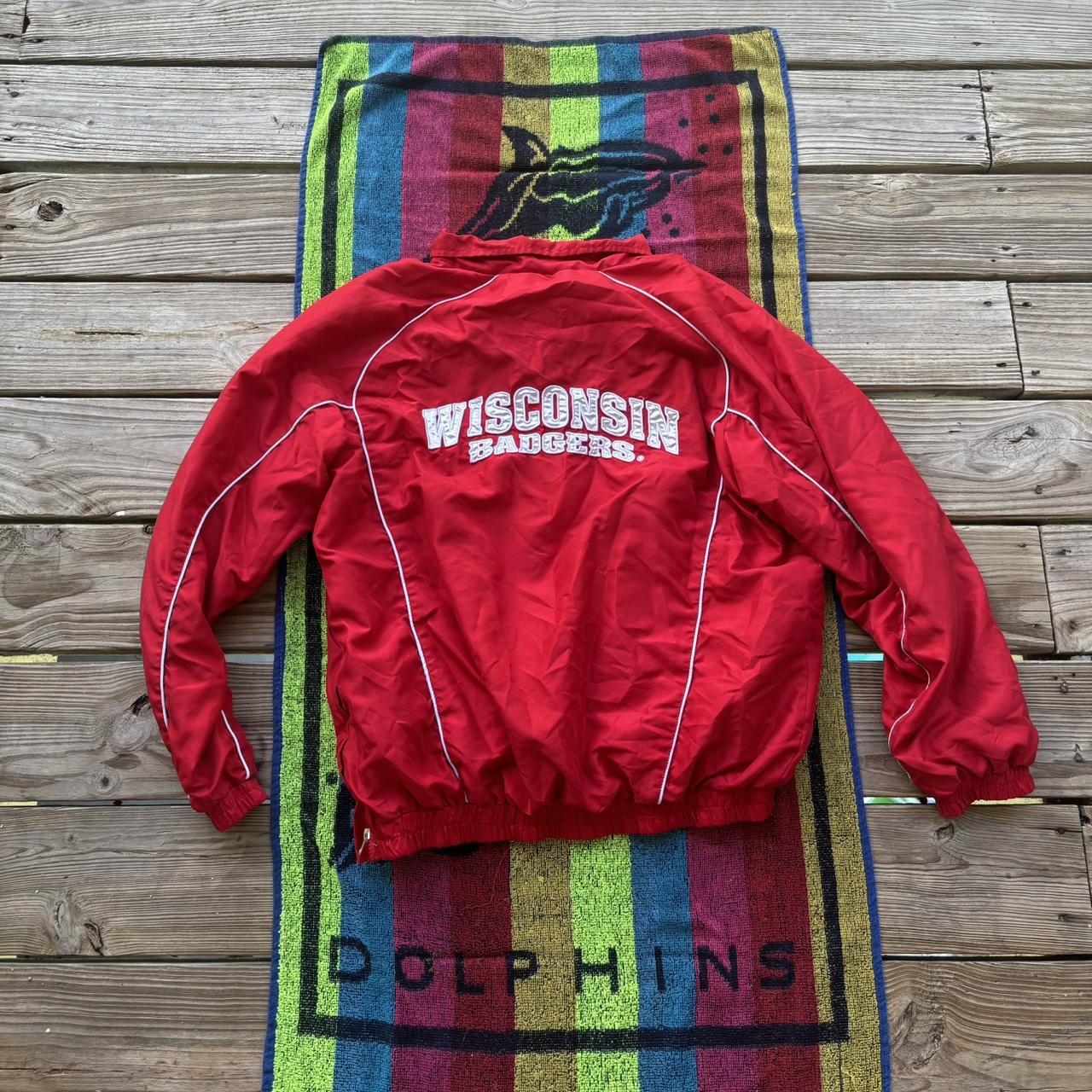 Wisconsin Badgers red and white windbreaker, Small... - Depop