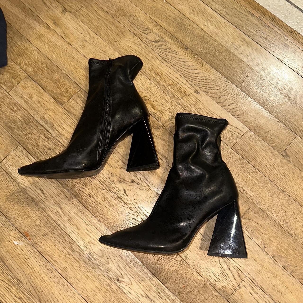 STEVE MADDEN Black leather boots with 4 inch heel - Depop