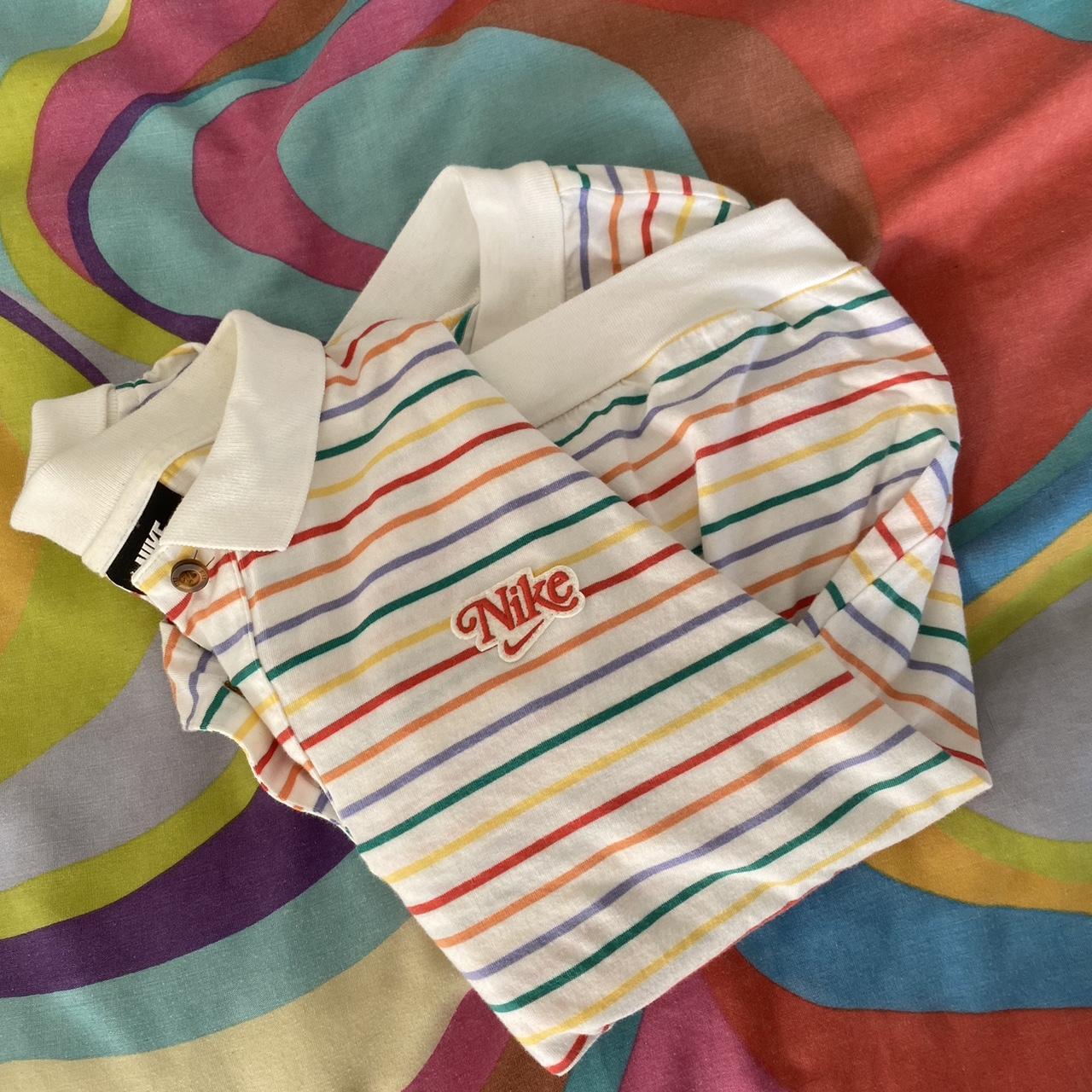 Retro Nike rainbow stripe polo, super cool piece... - Depop