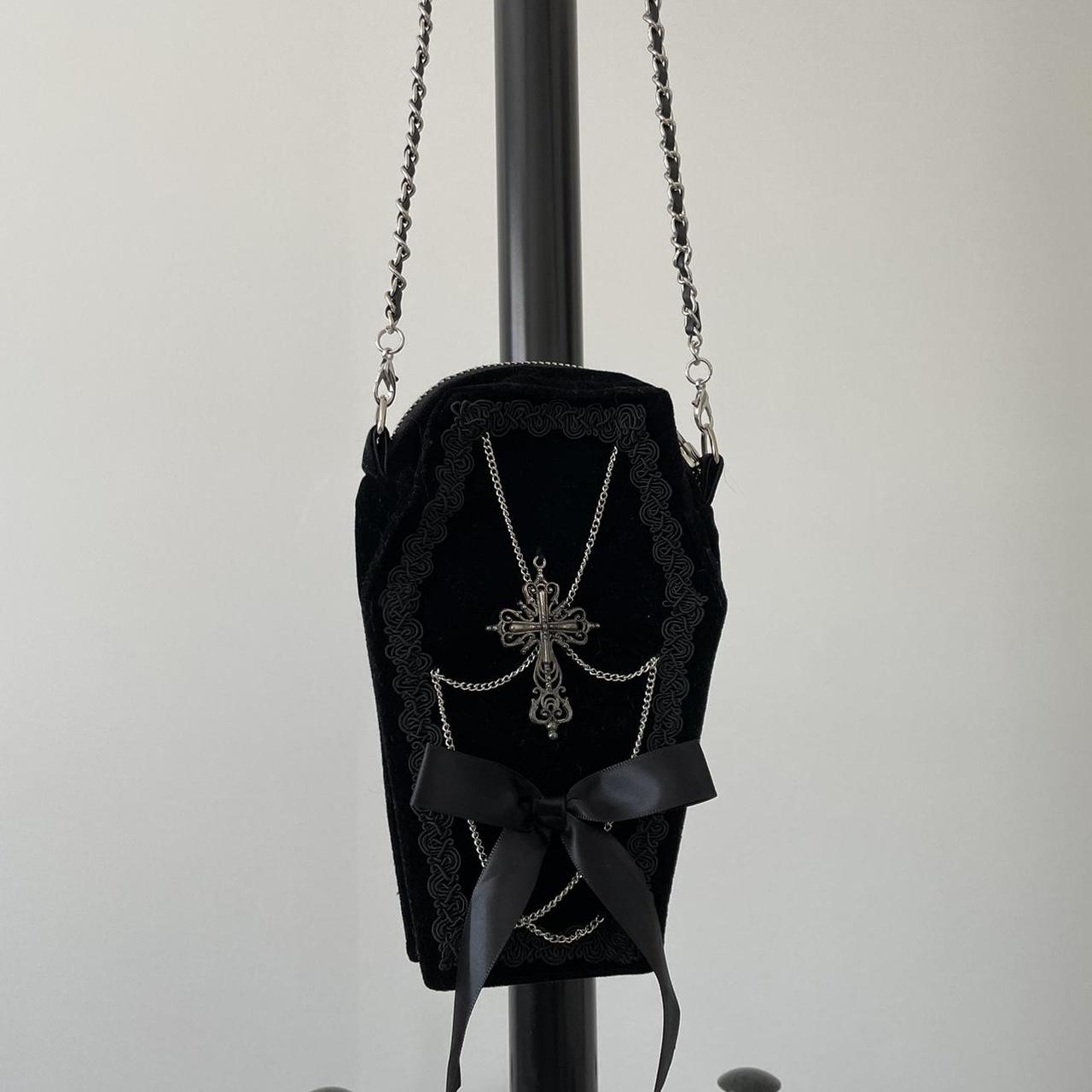 dollskill velvet cross shoulder bag with chain & bow... - Depop