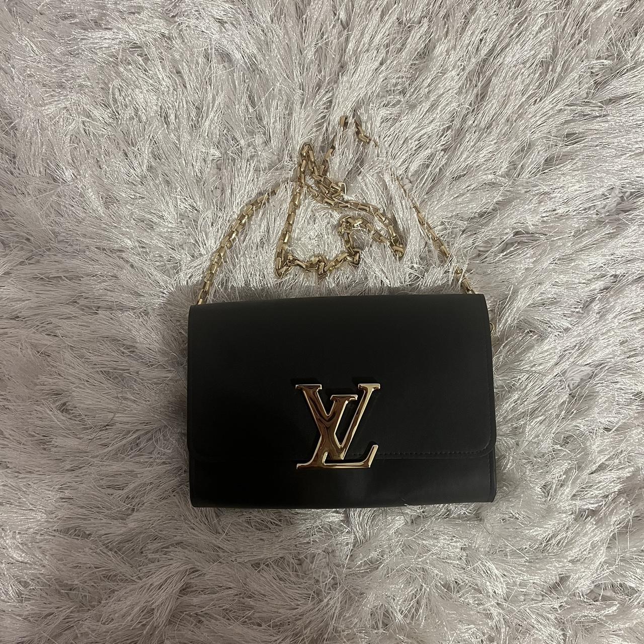 mini wallet bag black and gold detailing and gold... - Depop