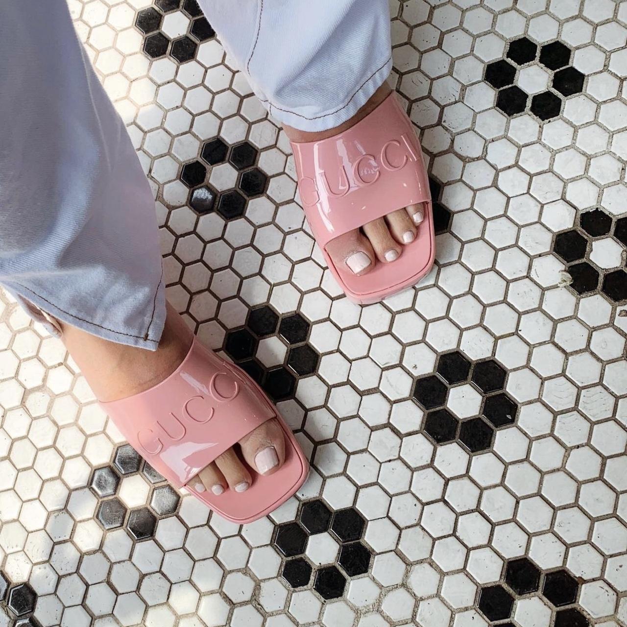Pink Gucci Rubber Slides - Depop