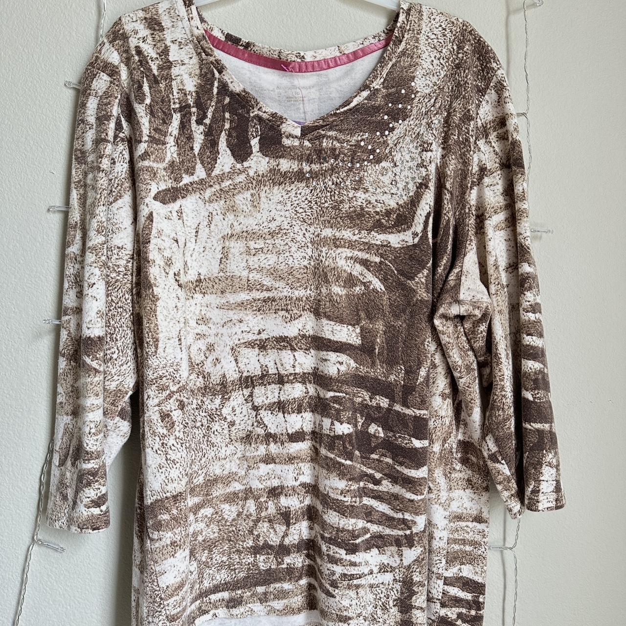 Allison Daley Women's White and Brown Shirt | Depop