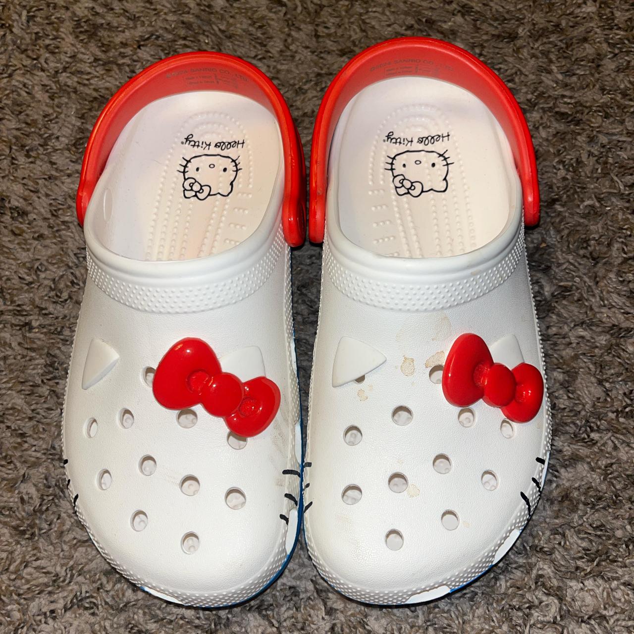 Hello Kitty red and white crocs. Kids 6 but fits a... | Depop