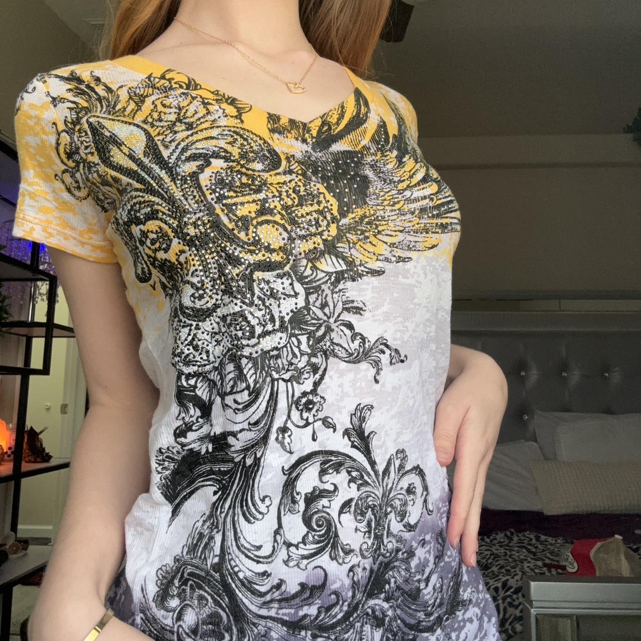 y2k cyber punk t shirt with rhinestones - brand is... - Depop