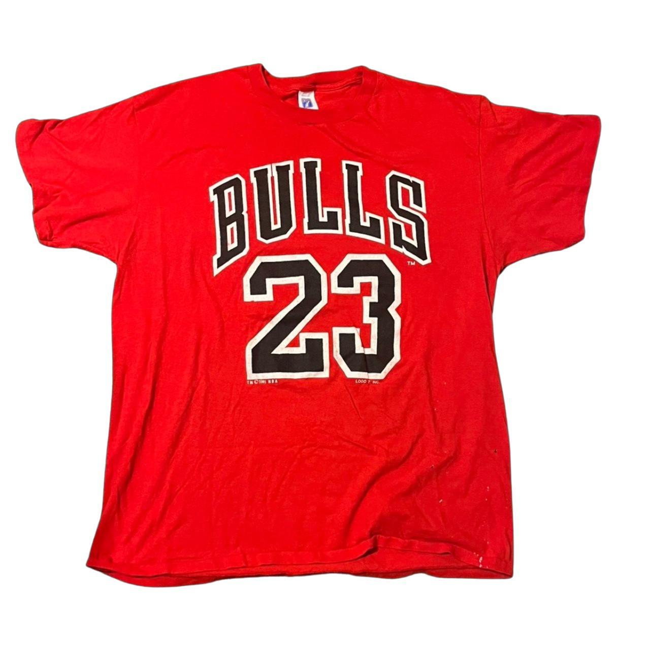 1991 Michael Jordan T Shirt Jersey Distressed Red. Depop