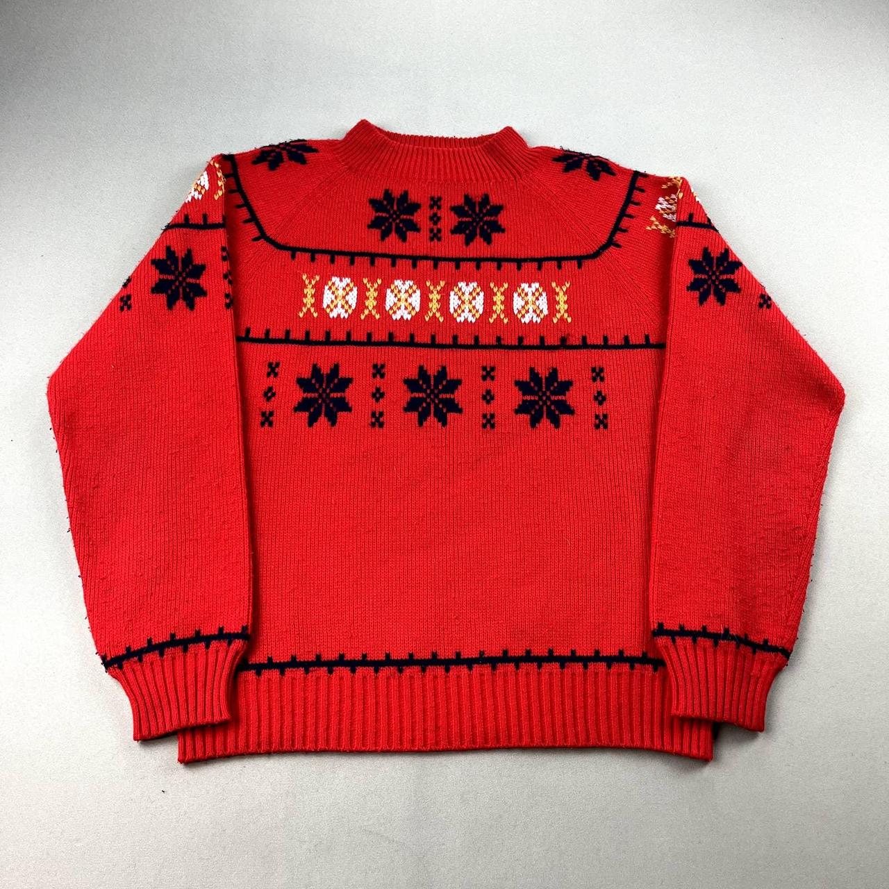Vintage Red Sweater Mens Large Knit Fair Isle... - Depop