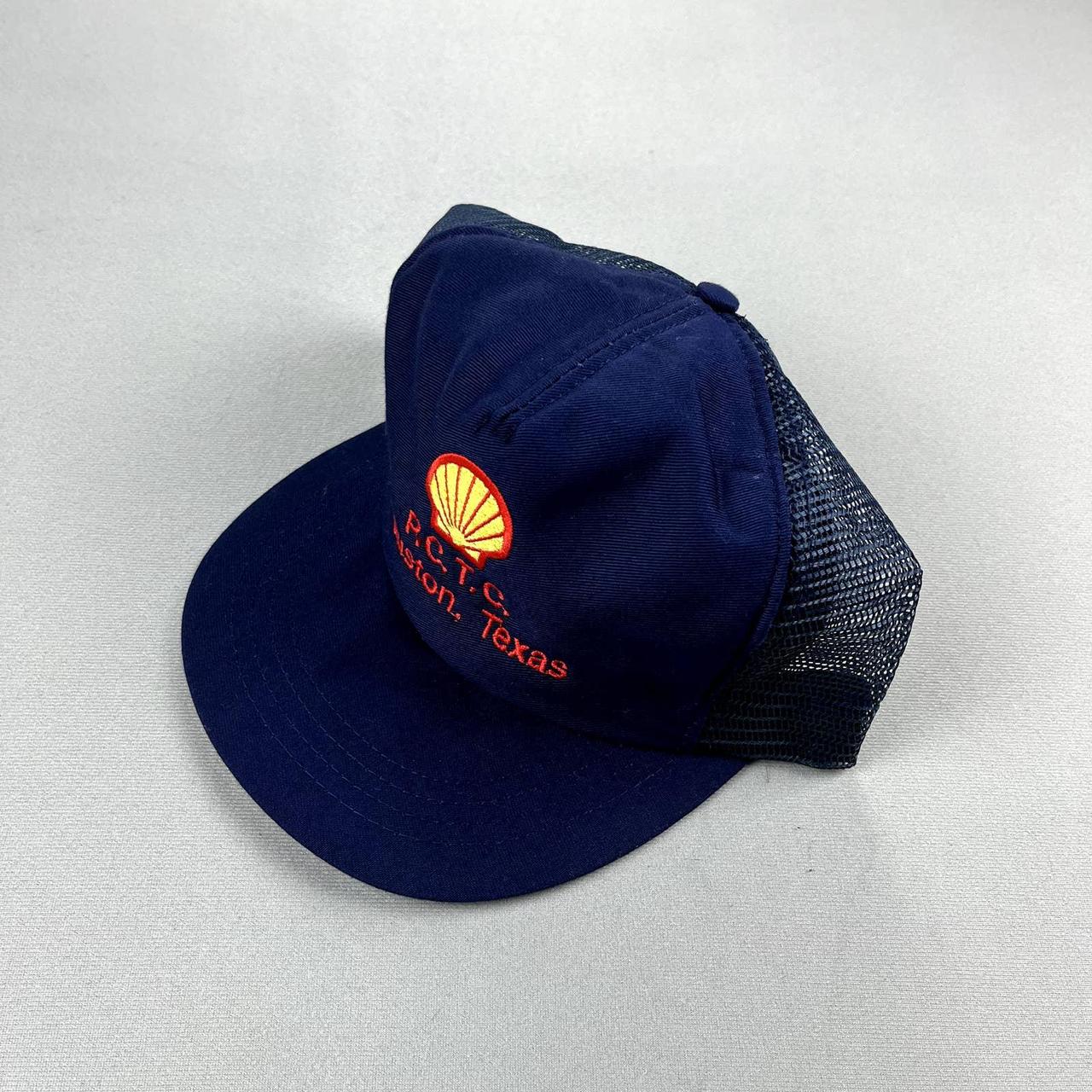 Vintage Shell Gas Hat Cap Snapback Trucker Navy Blue... - Depop