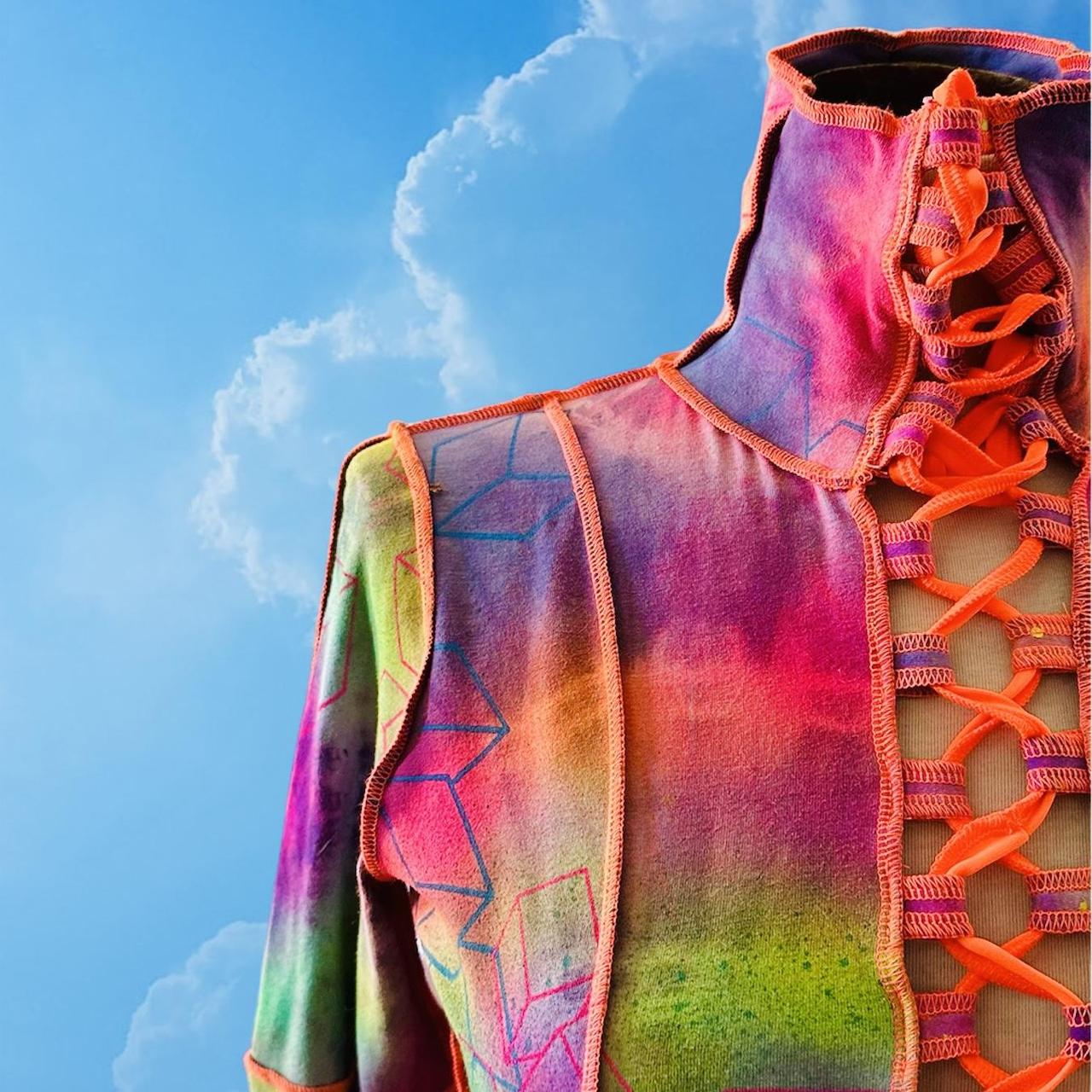 Hi neck lace up neon long sleeve top. Prints and... - Depop