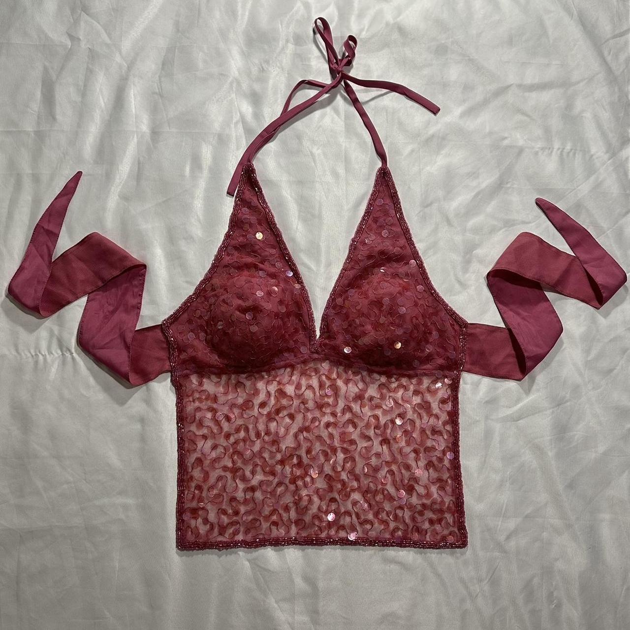 Y2K BEADED BACKLESS HALTER TANK TOP size: small (... - Depop