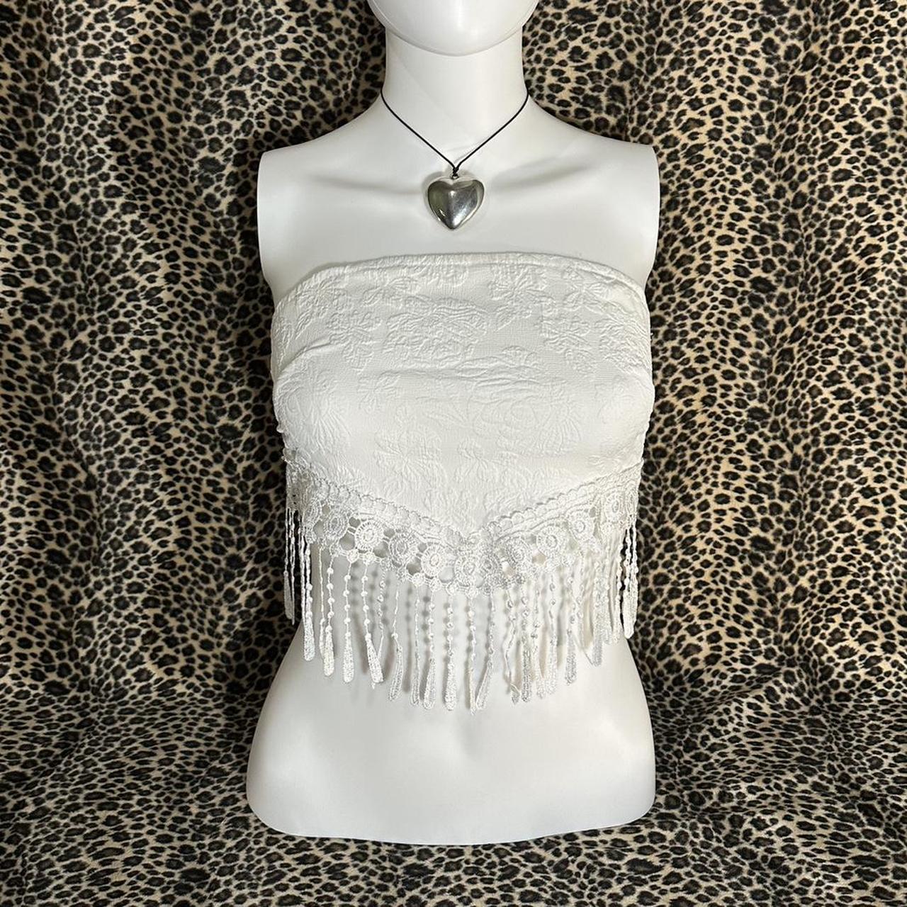 WHITE FRINGE TUBE TOP size: small shipping:... | Depop