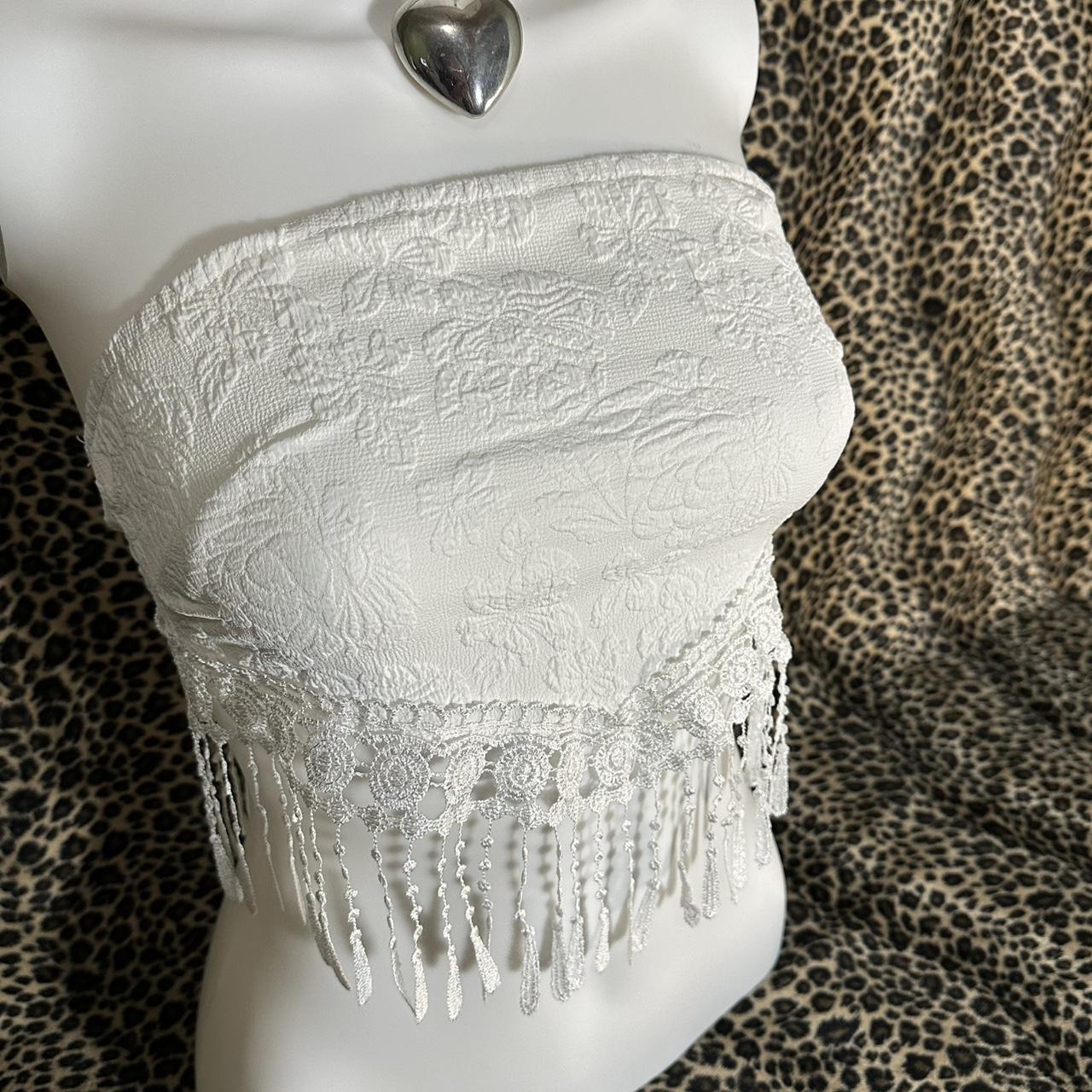 WHITE FRINGE TUBE TOP size: small shipping:... | Depop