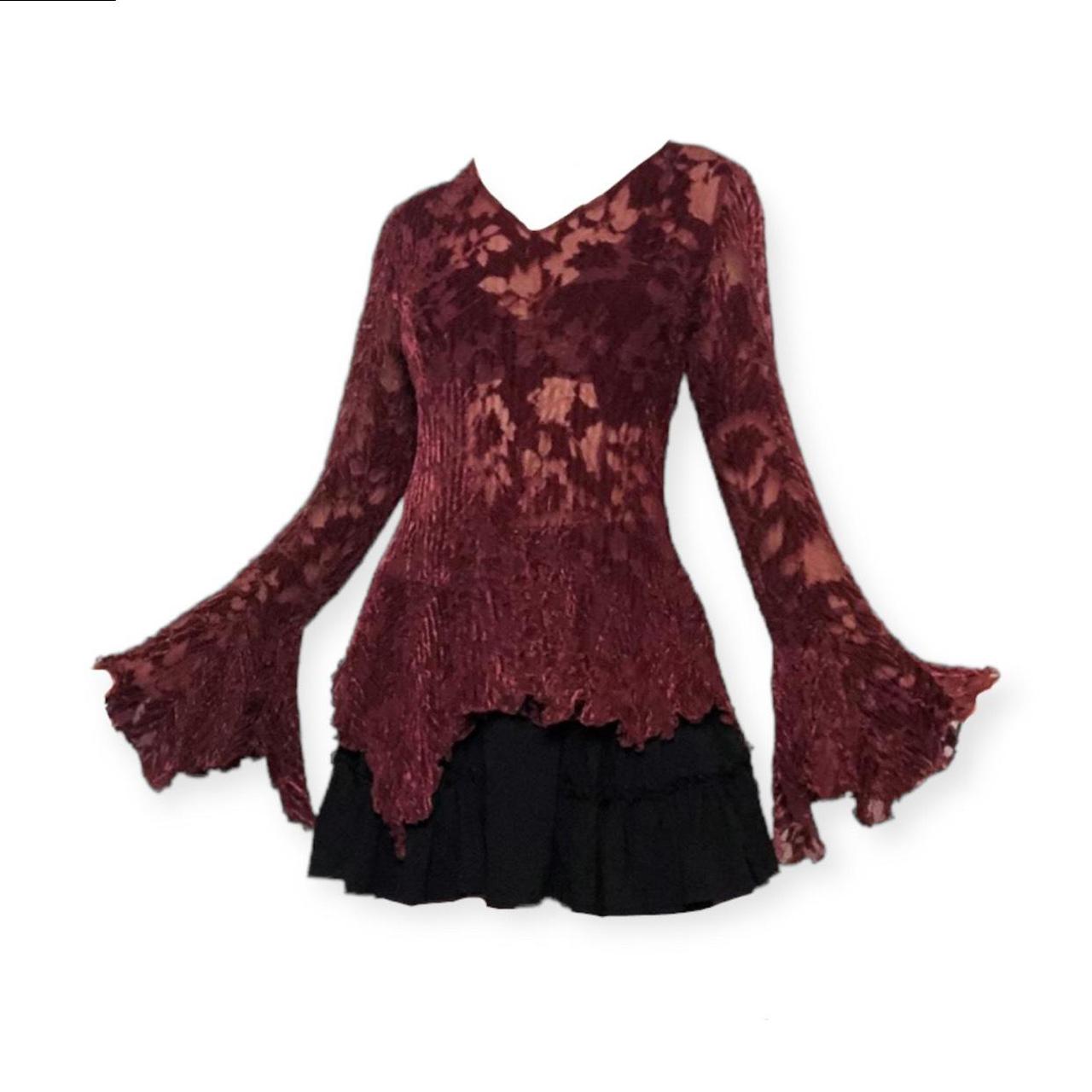 🥀 90s red velvet top flared sleeves Stunning... - Depop